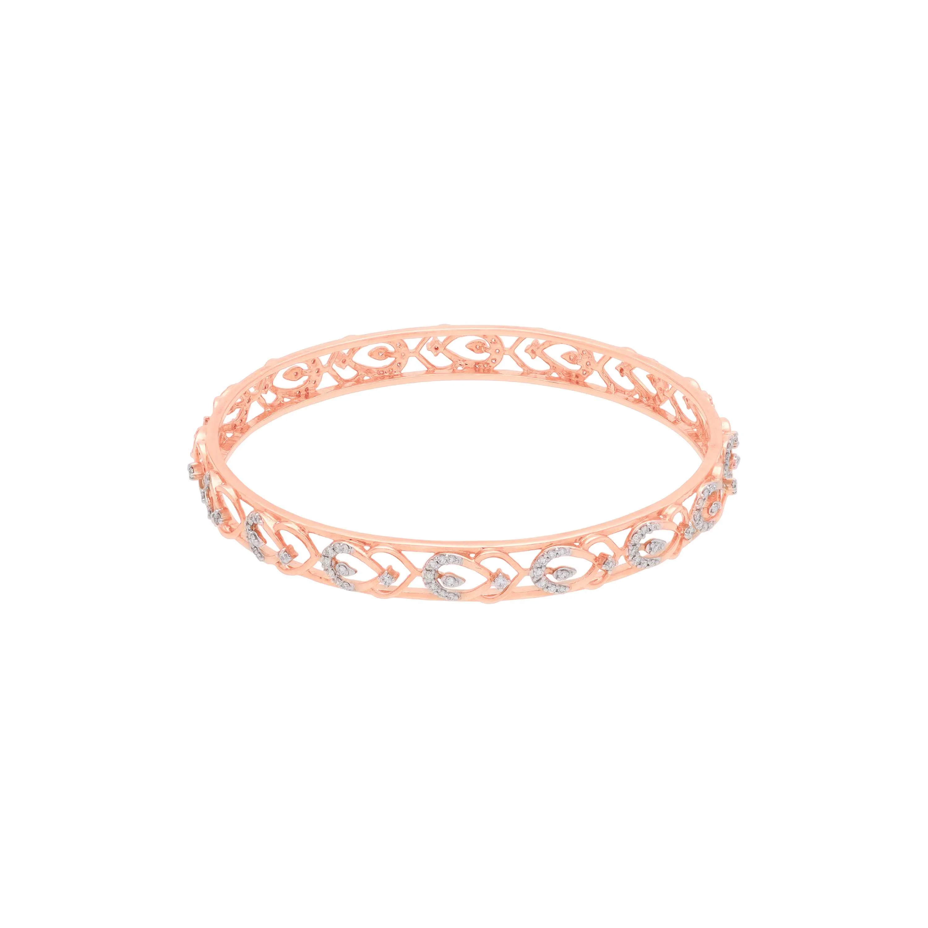 Glamorously Detailed And Diamond Studded 18KT Rose Gold Bangles