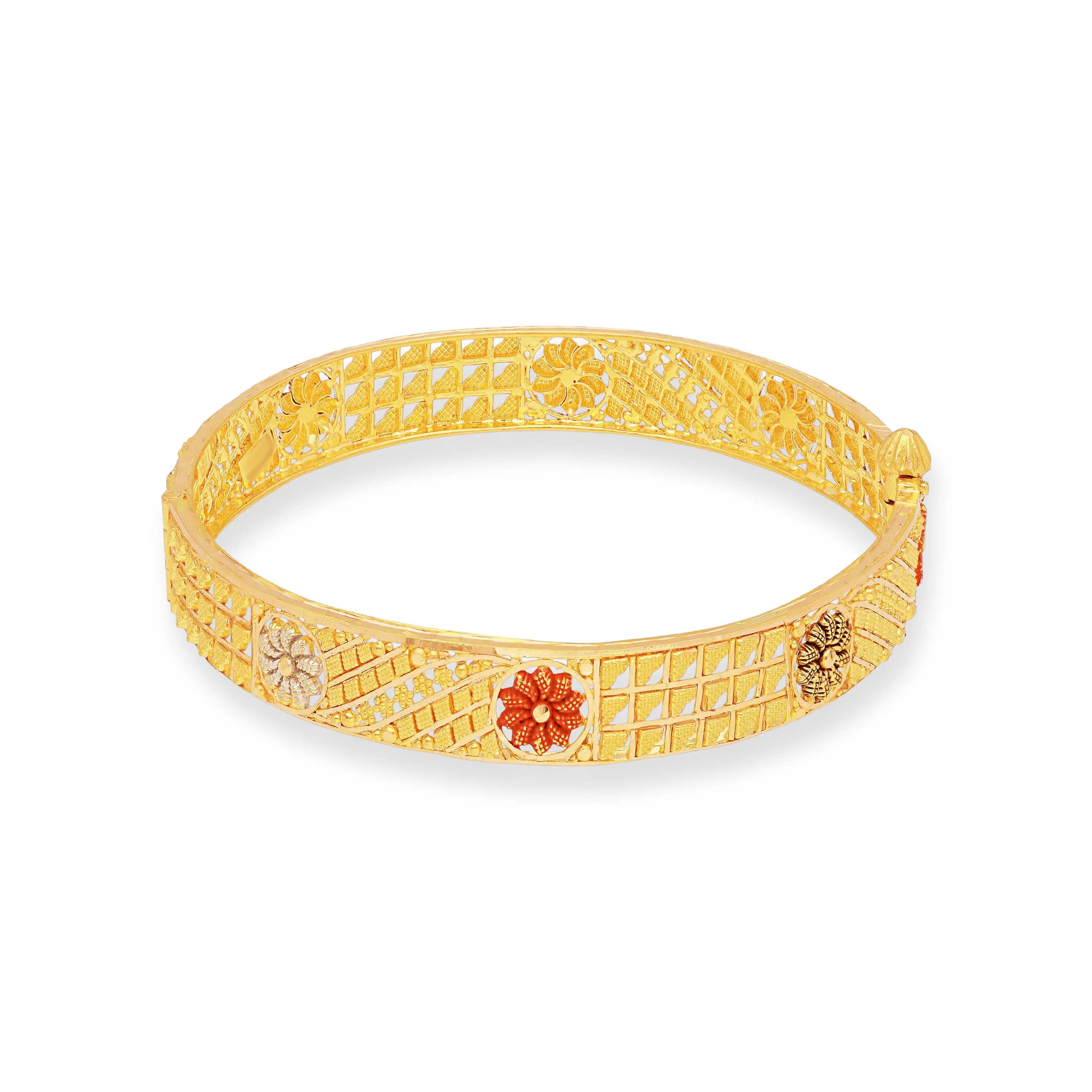Enamel Worked And Detailed 22KT Gold Bangles With Screw