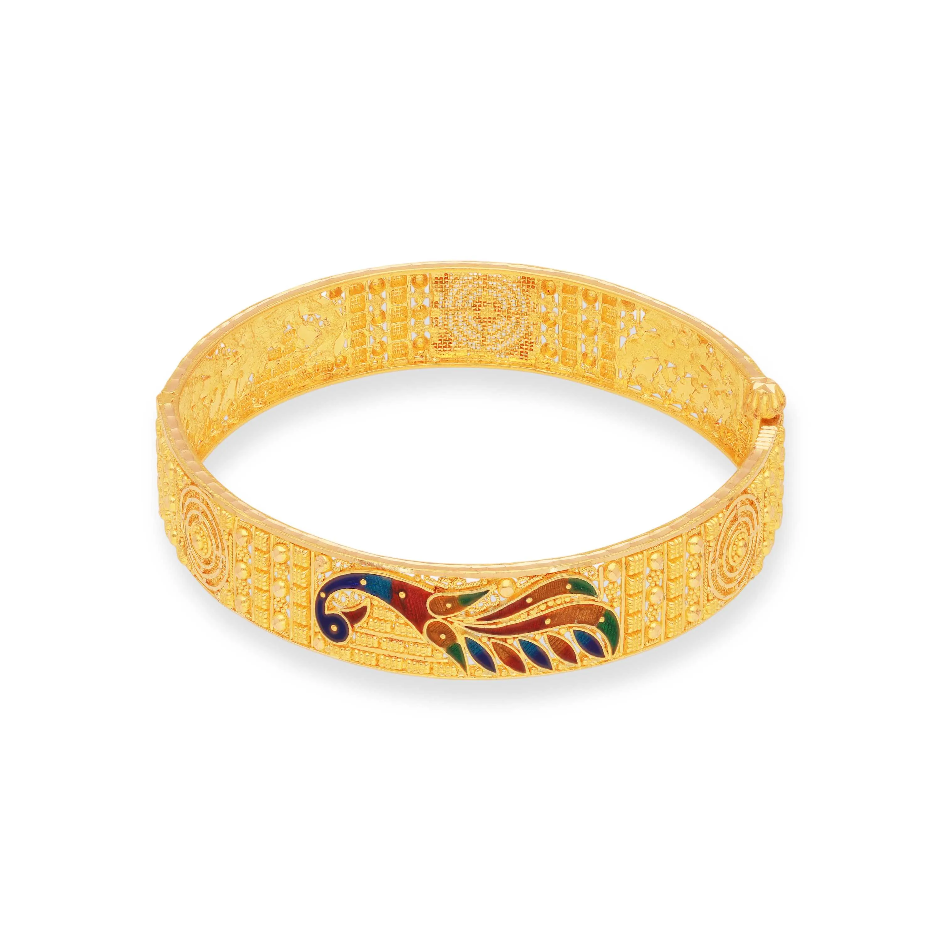 Classic Enamel Worked And Detailed 22KT Gold Bangles