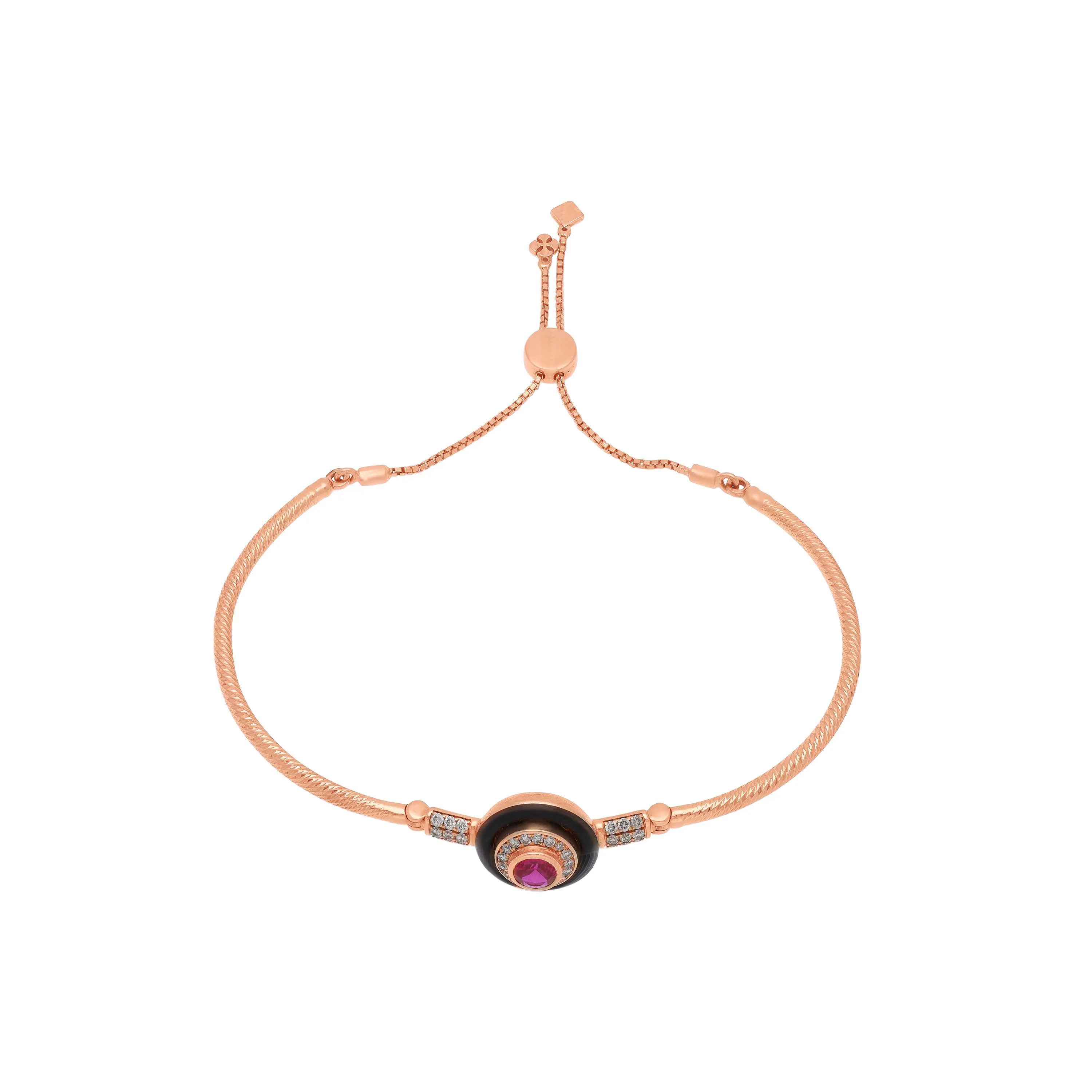 Charming Enamel Worked And Diamond Studded 18KT Rose Gold Kada