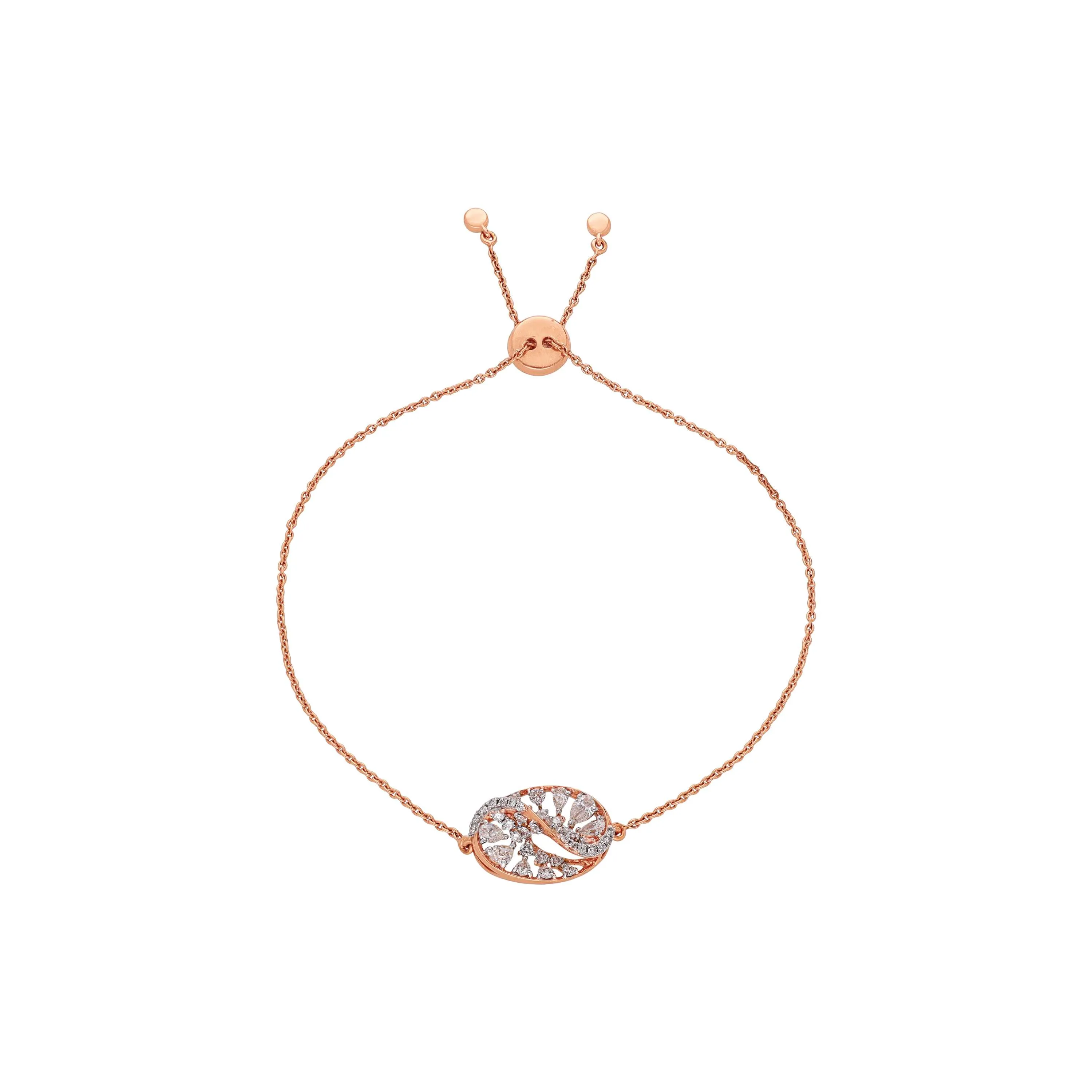 Glamorously Detailed And Diamond Studded 18KT Rose Gold Kada