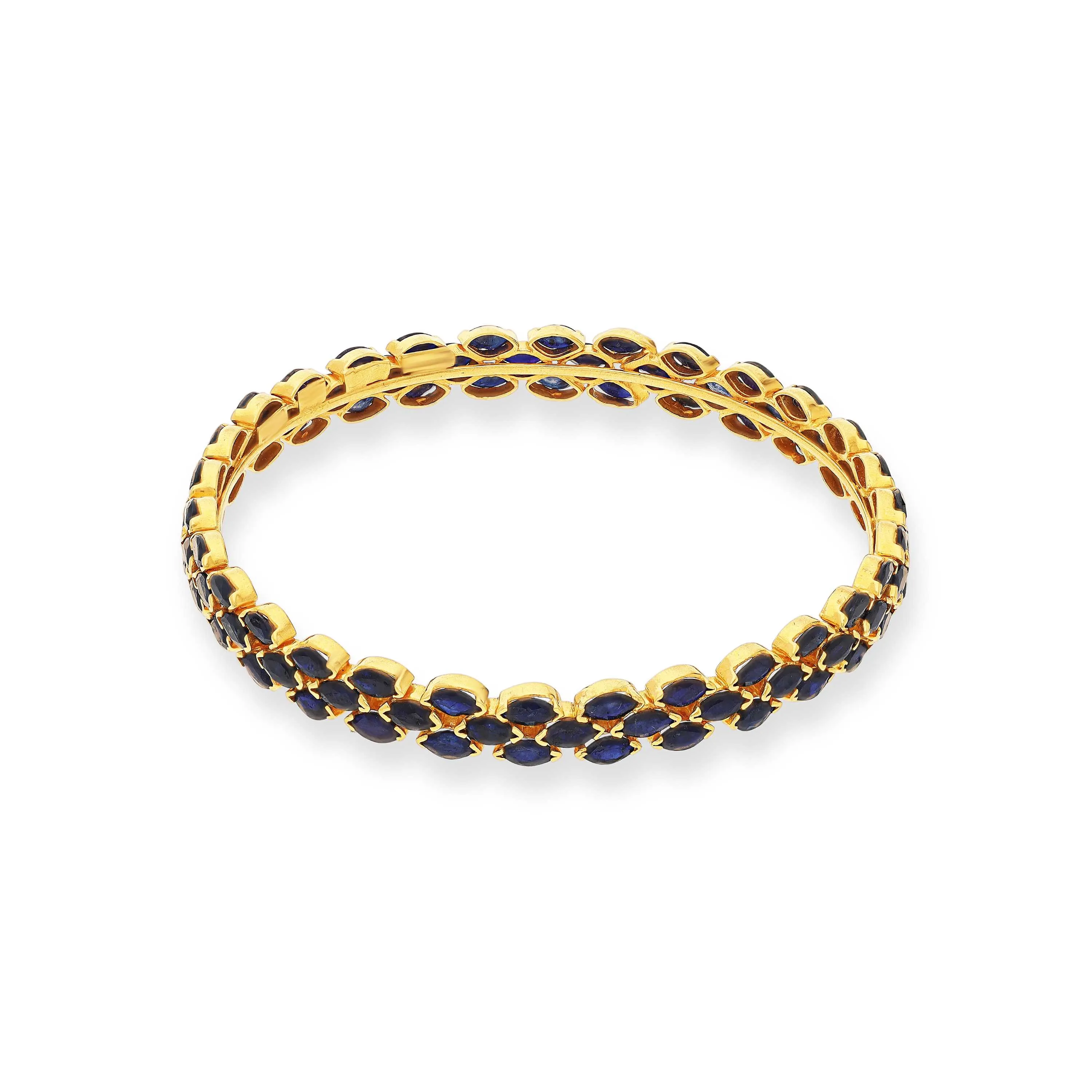 Gorgeously Detailed And Blue Sapphire Studded 22KT Gold Bangles