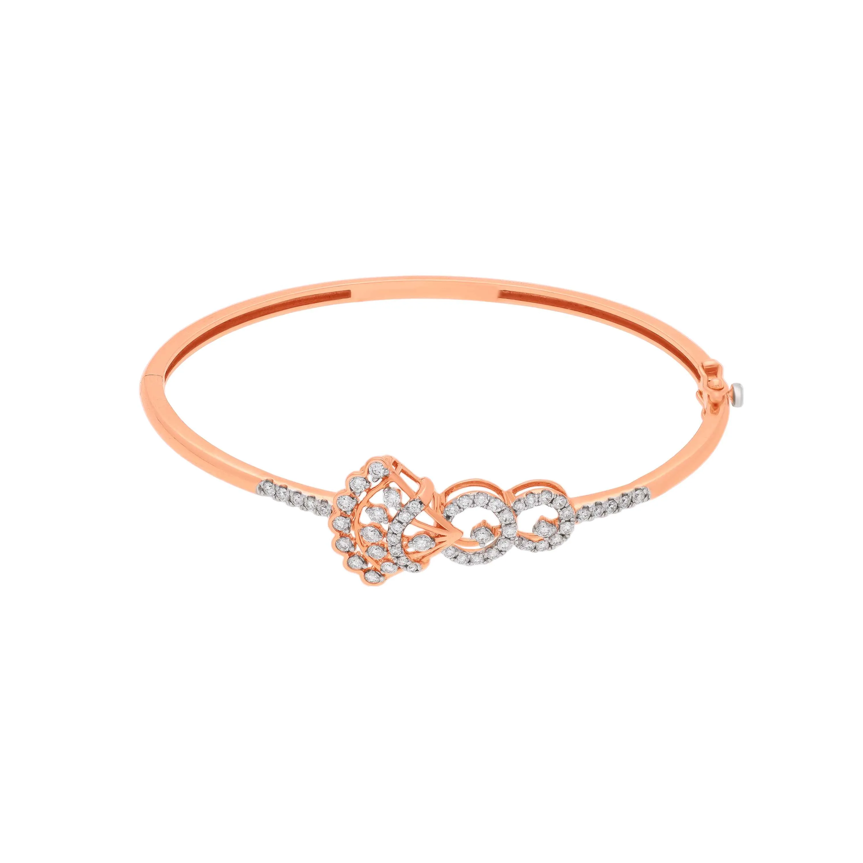 Classic Finely Detailed And Diamond Studded 18KT Rose Gold Kada