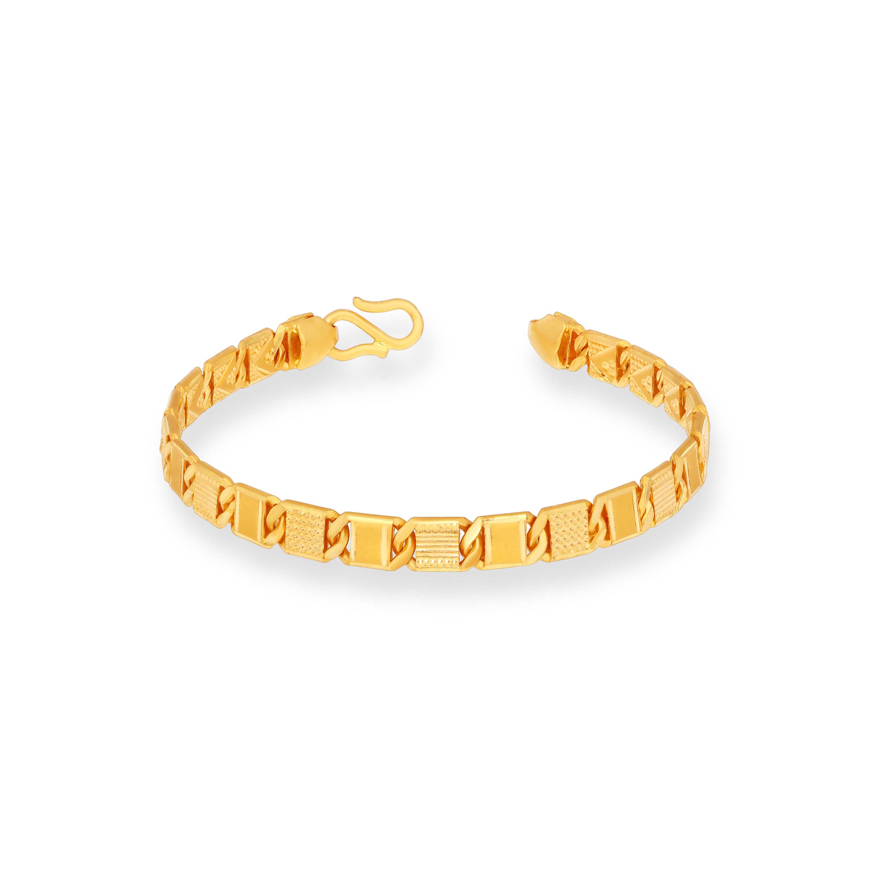 Classic Matte Finished Nawabi Pattern 22KT Gold Bracelet For Men