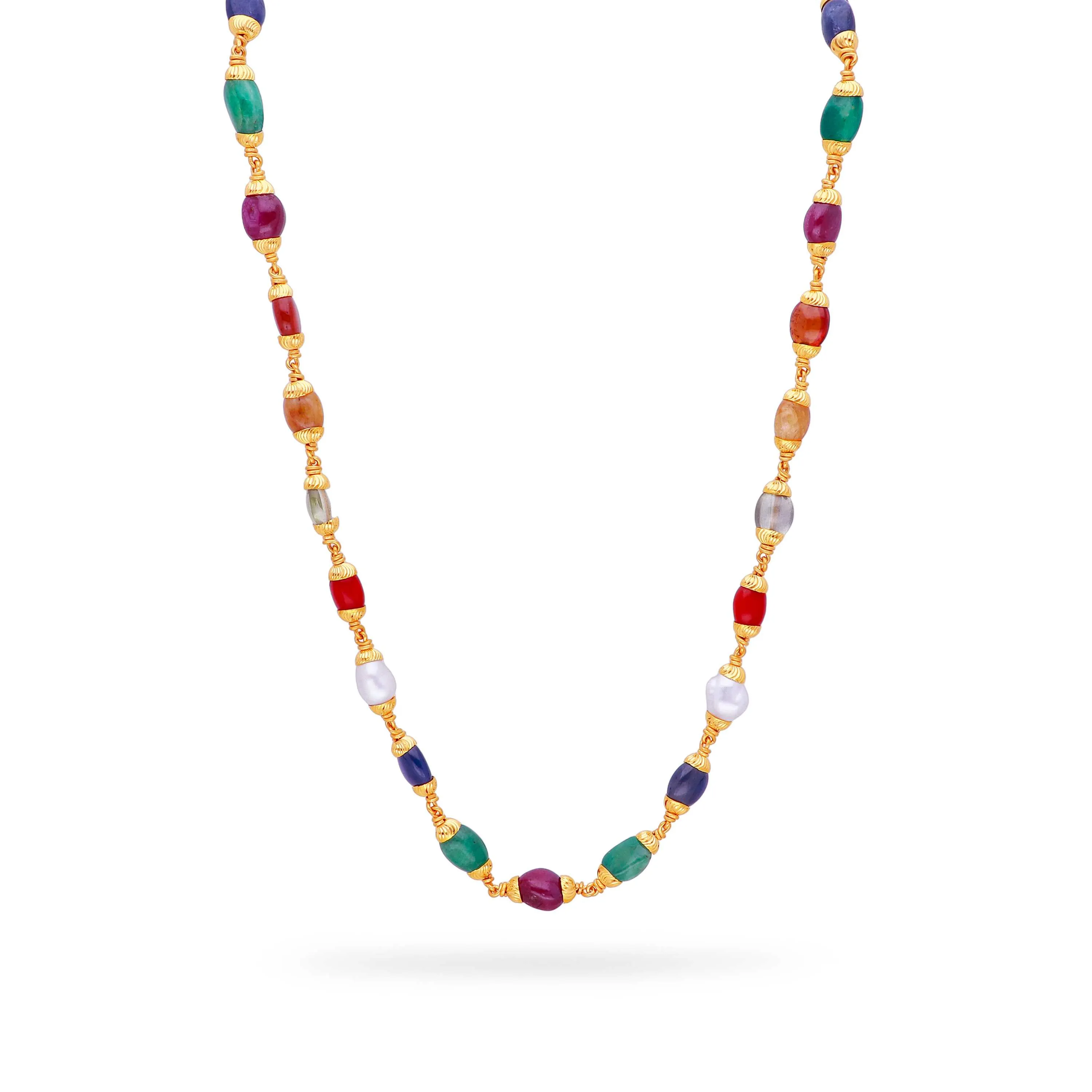 Classic Handcrafted 22KT Gold Navaratna Haaram