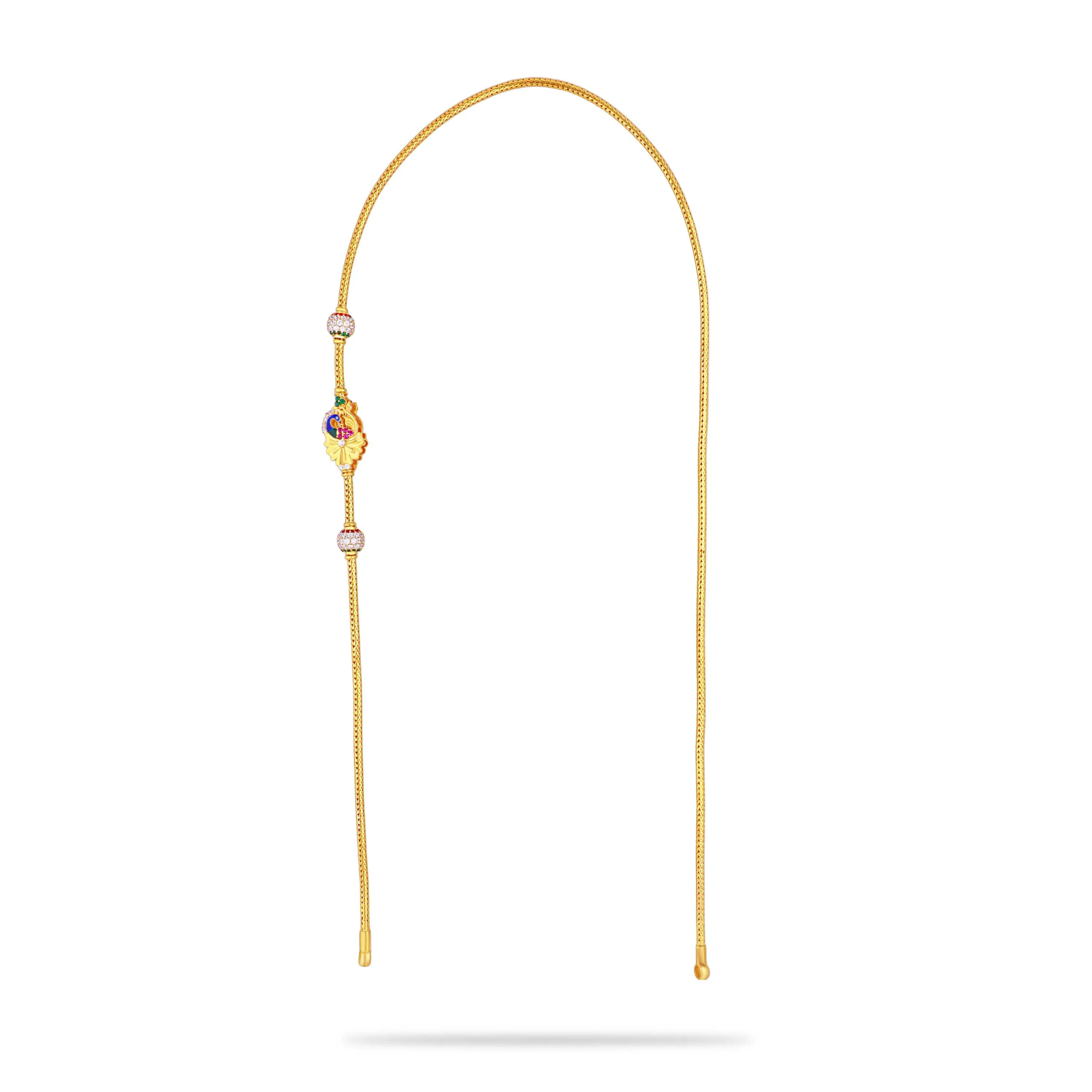 Gorgeously Detailed And Studded Peacock Pattern 22KT Gold Mope Chain