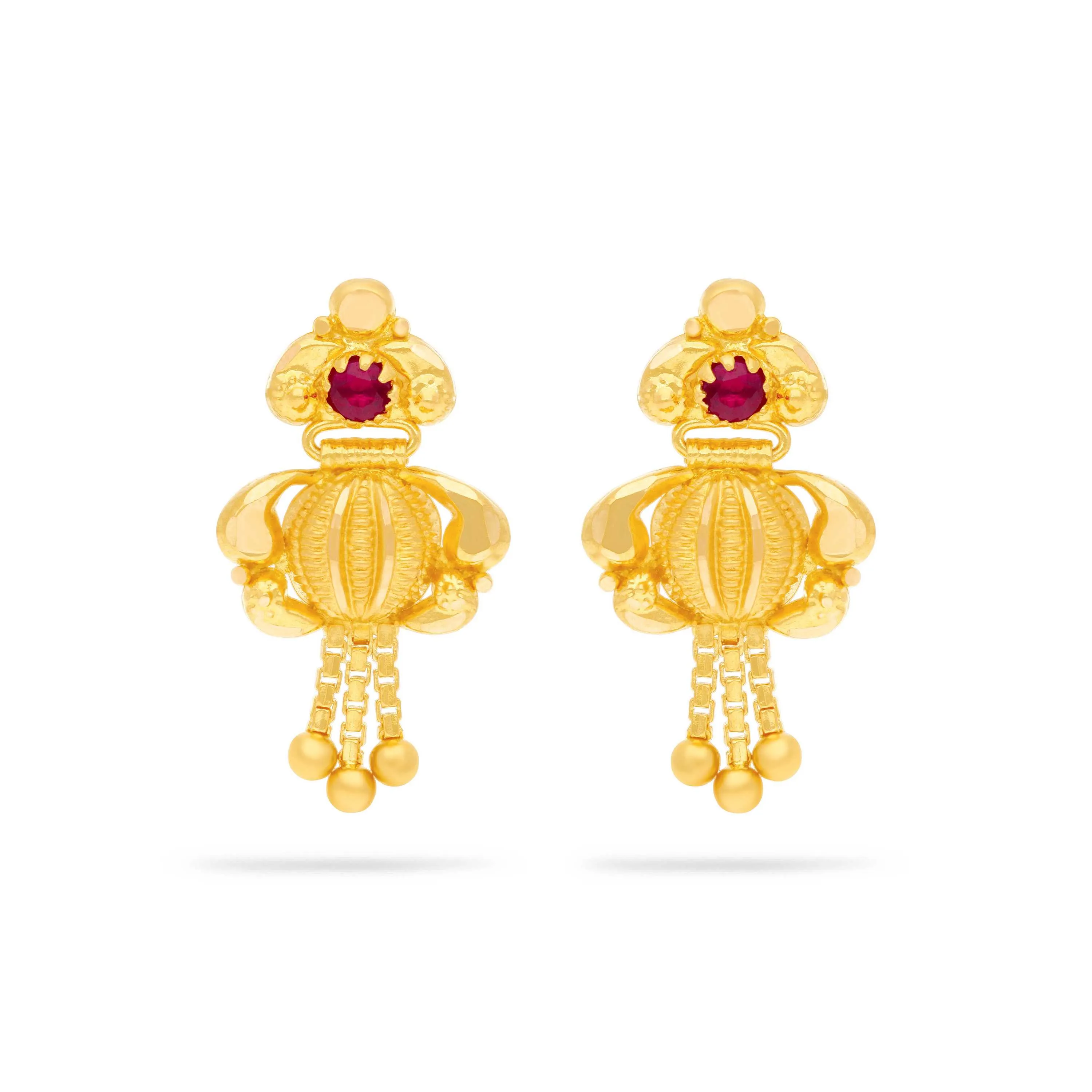 Gorgeously Detailed And Studded 22KT Gold Drops For Women