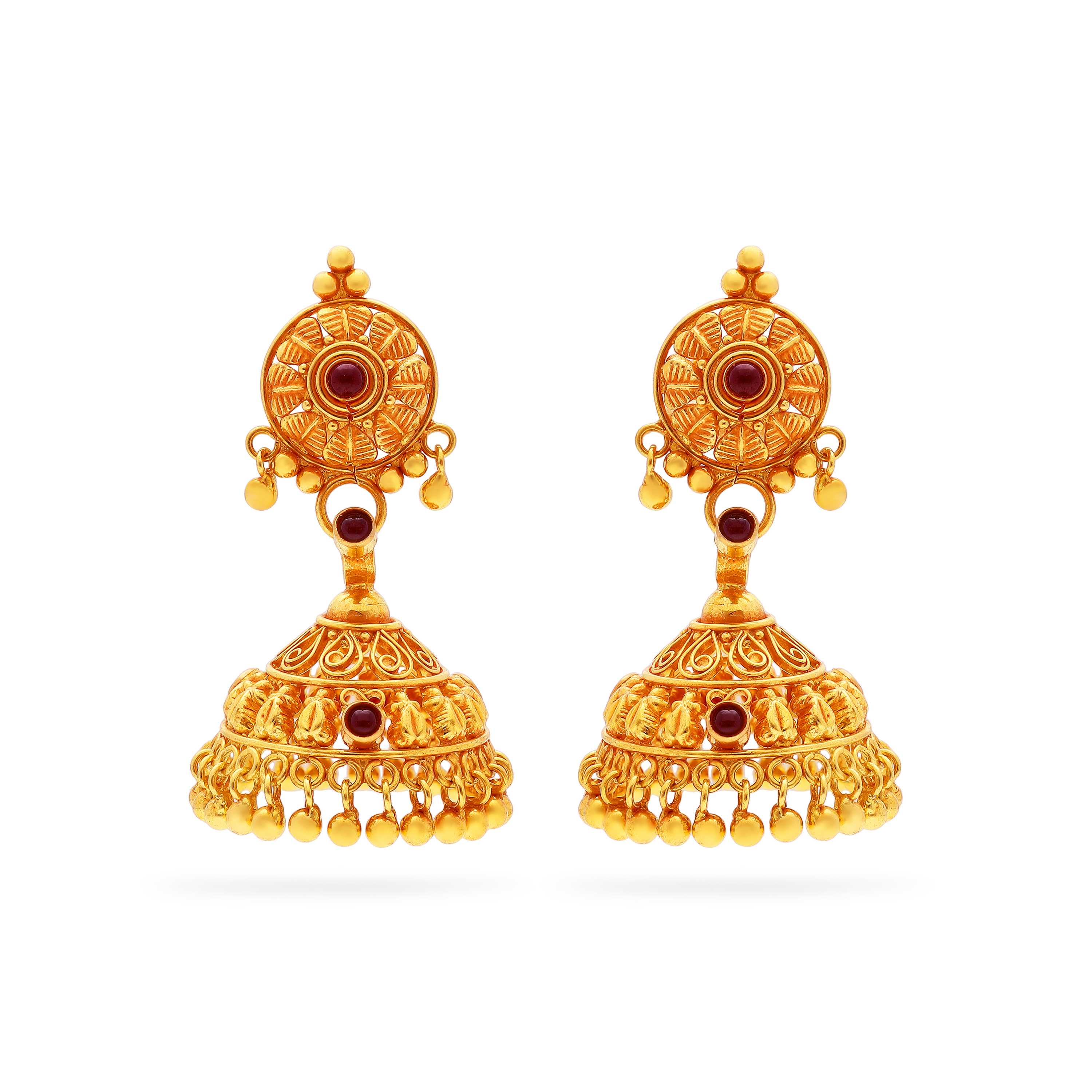 Specially Crafted And Studded 22KT Gold Drops For Women