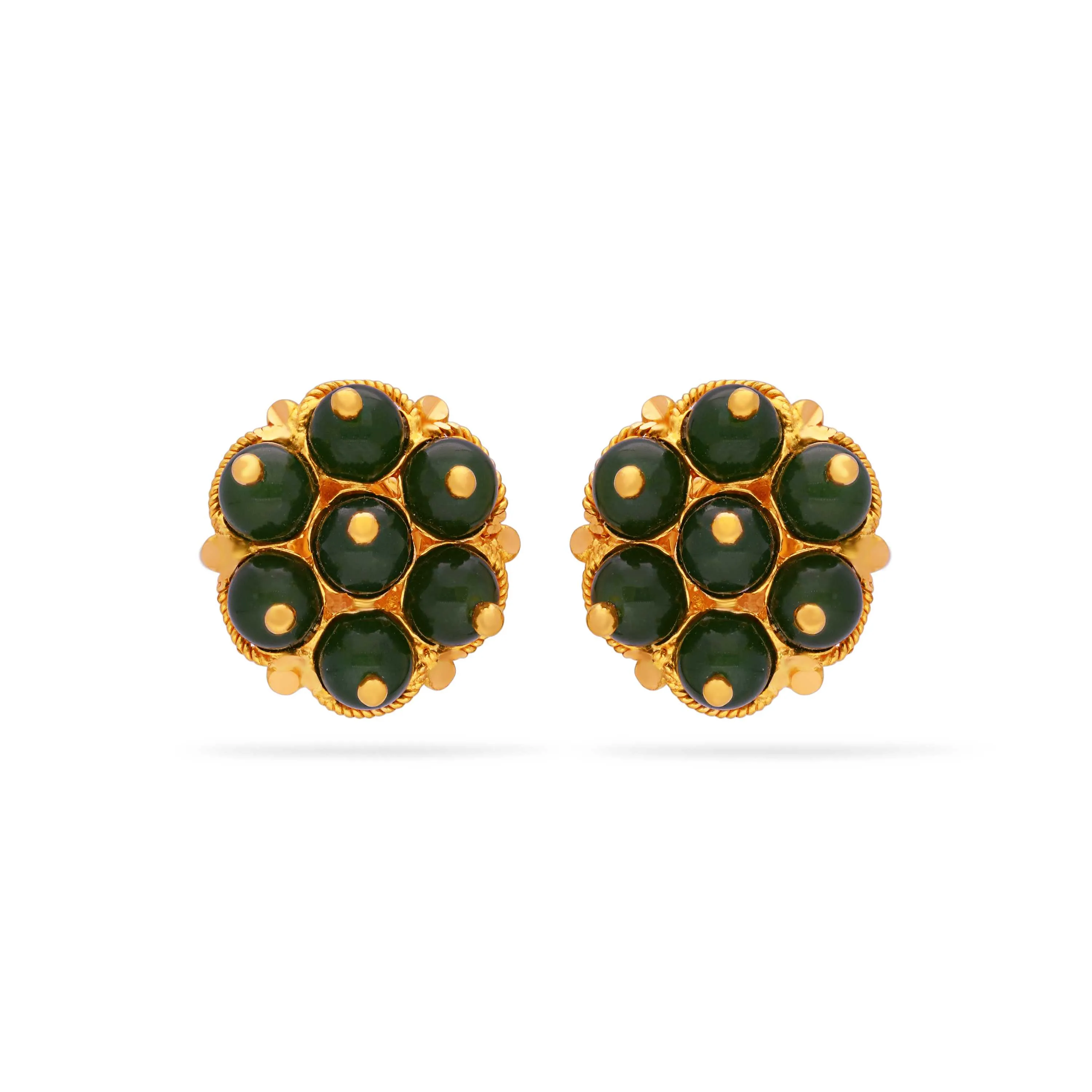 One Of Its Kind Jade Pattern 22KT Gold Studs For Women