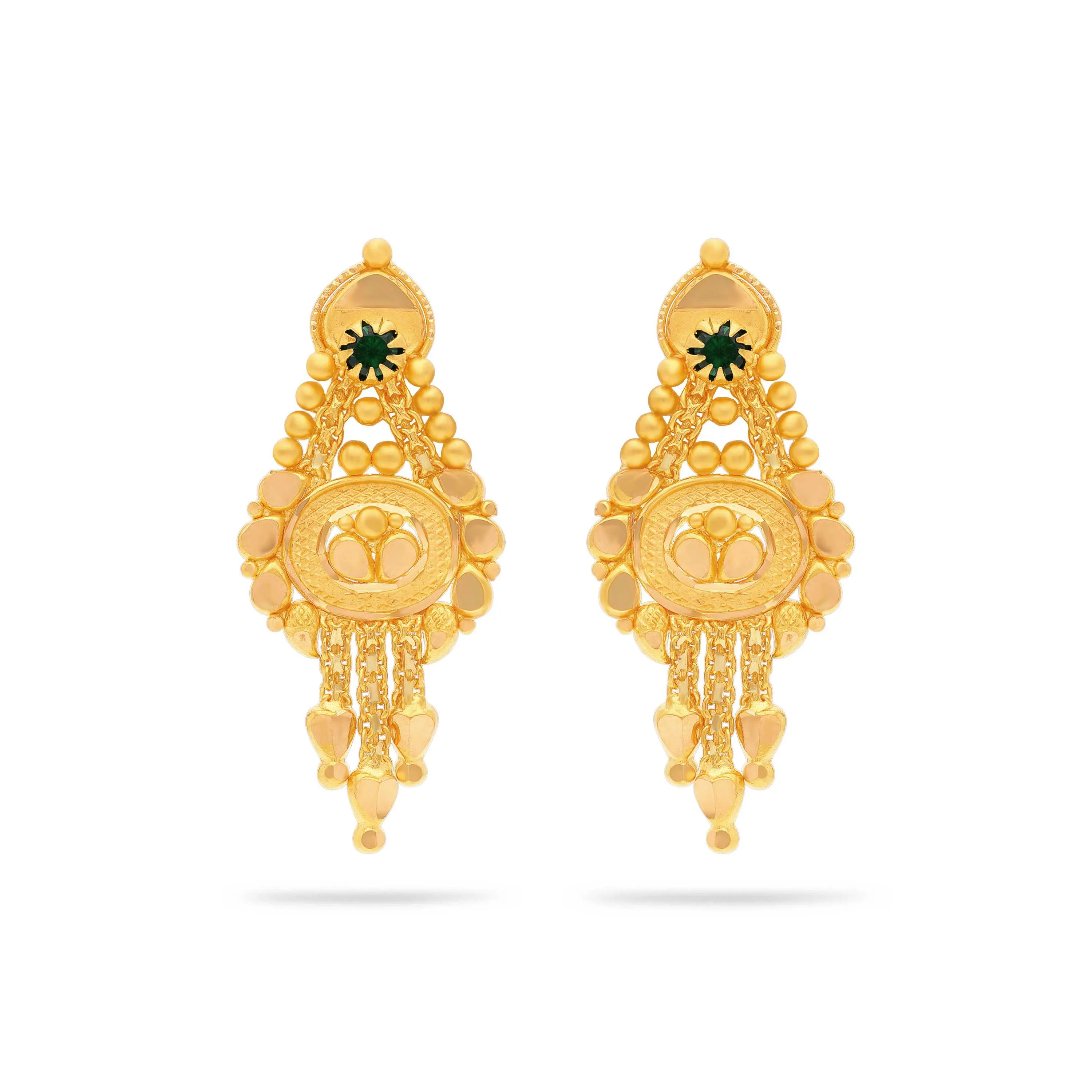 Classic Matte Finished And Studded 22KT Gold Drops For Women