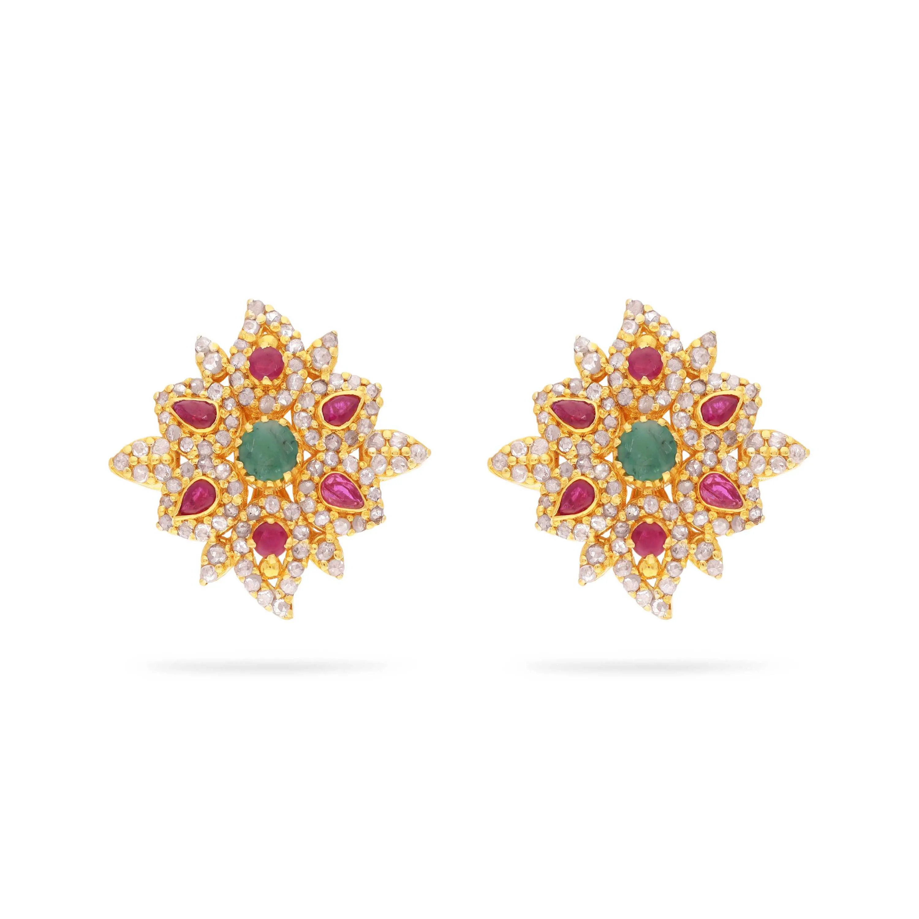 Gorgeously Detailed And Ruby Studded 22KT Gold Studs