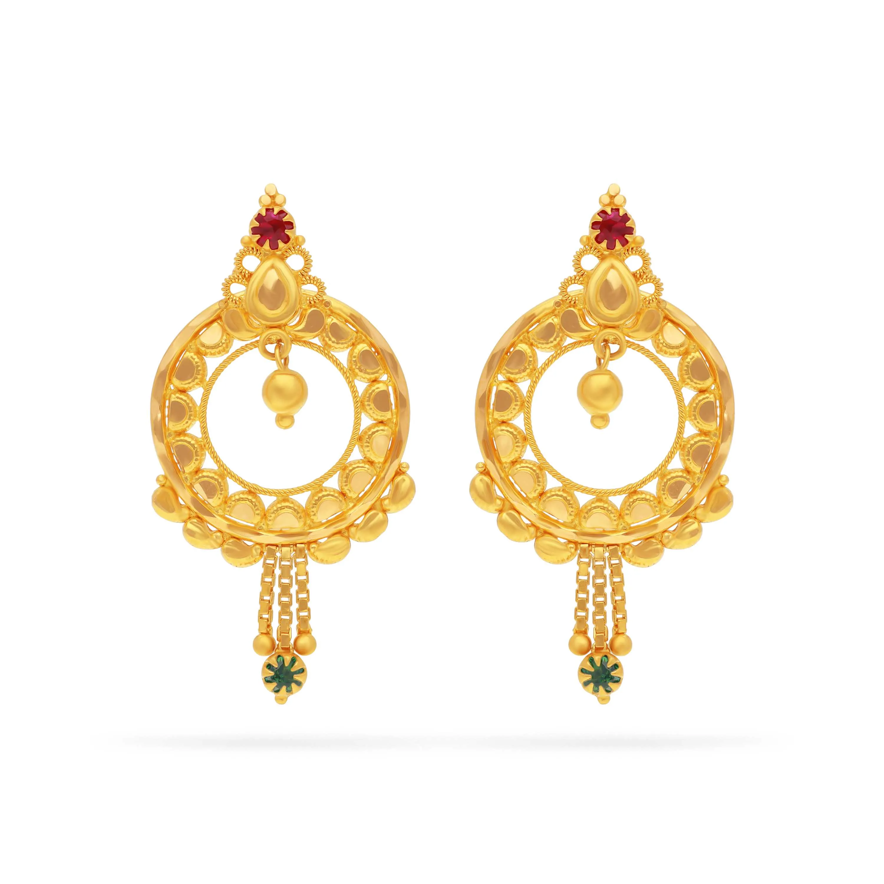 Glamorously Detailed And Studded 22KT Gold Drops For Women