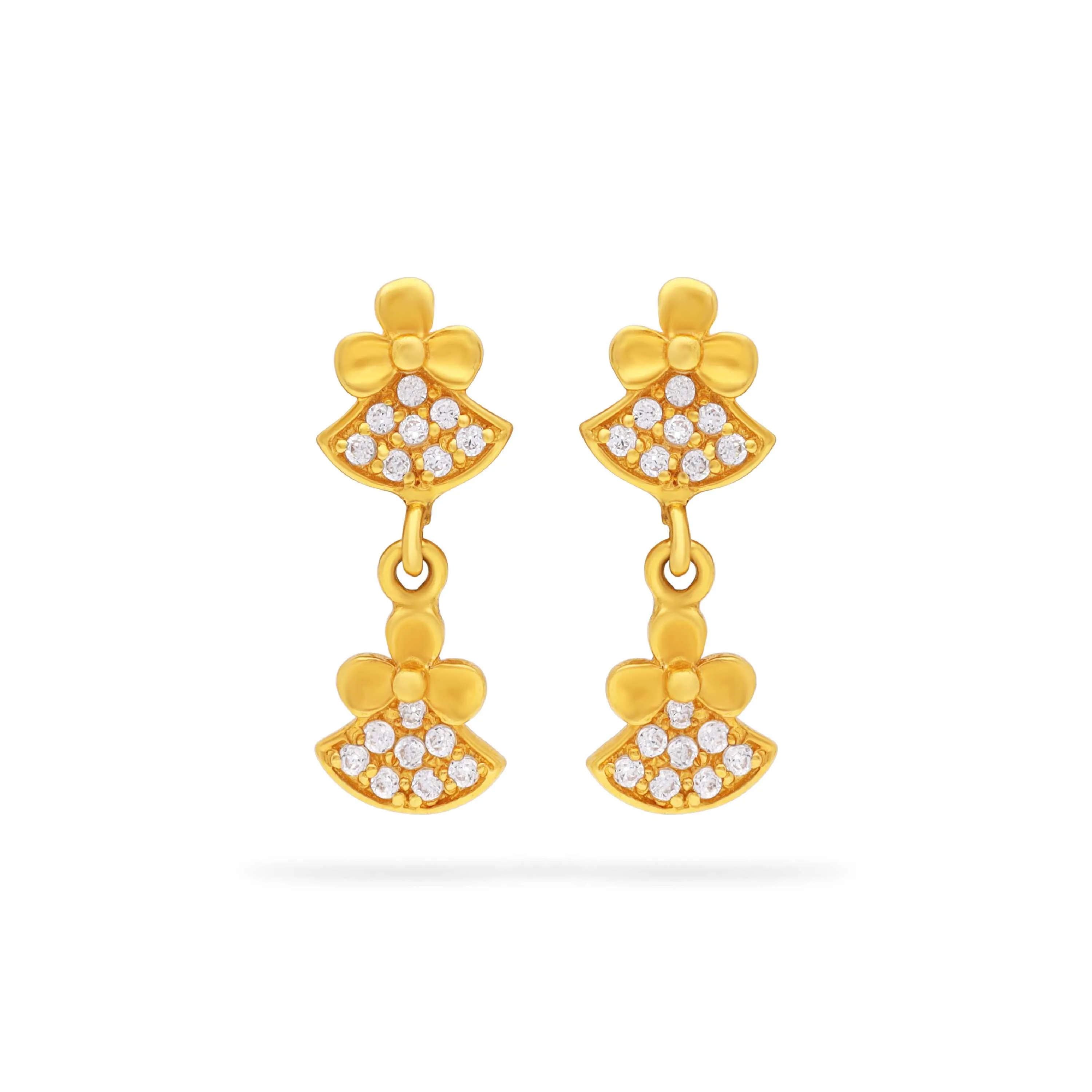 Specially Crafted And Studded 22KT Gold Drops For Women
