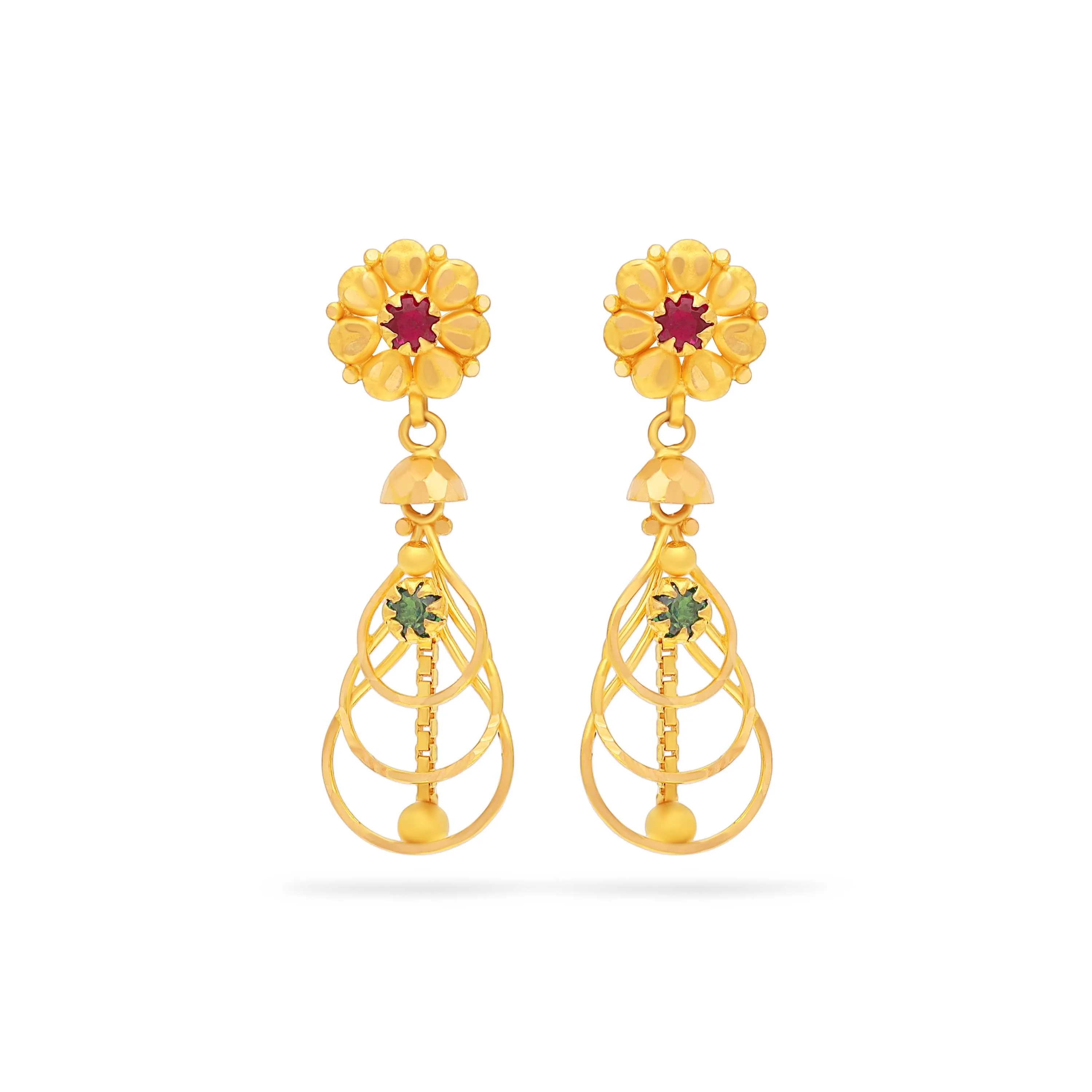 Classic Matte Finished And Studded 22KT Gold Drops For Women