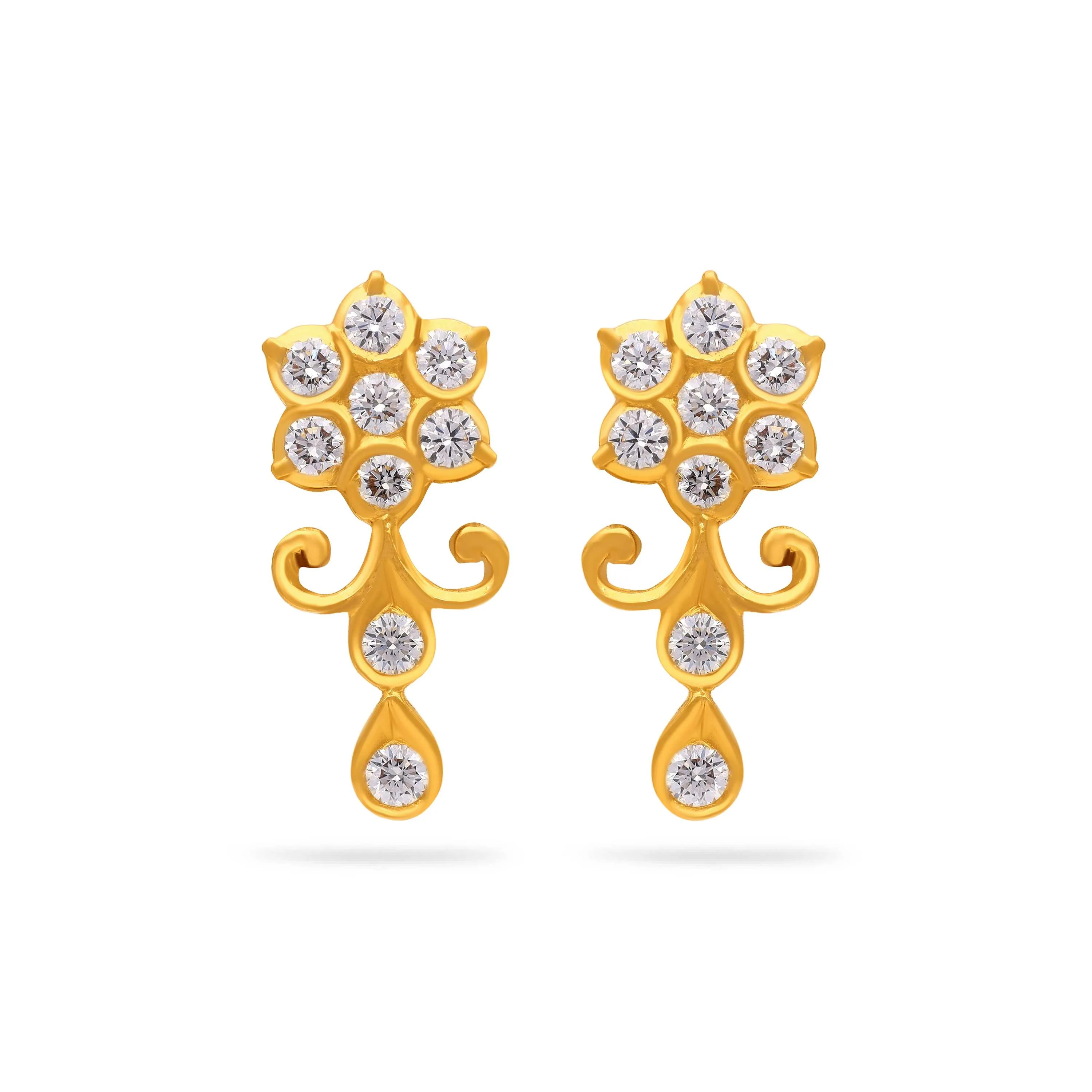 Gorgeously Detailed And Diamond Studded 22KT Gold Close Setting Studs