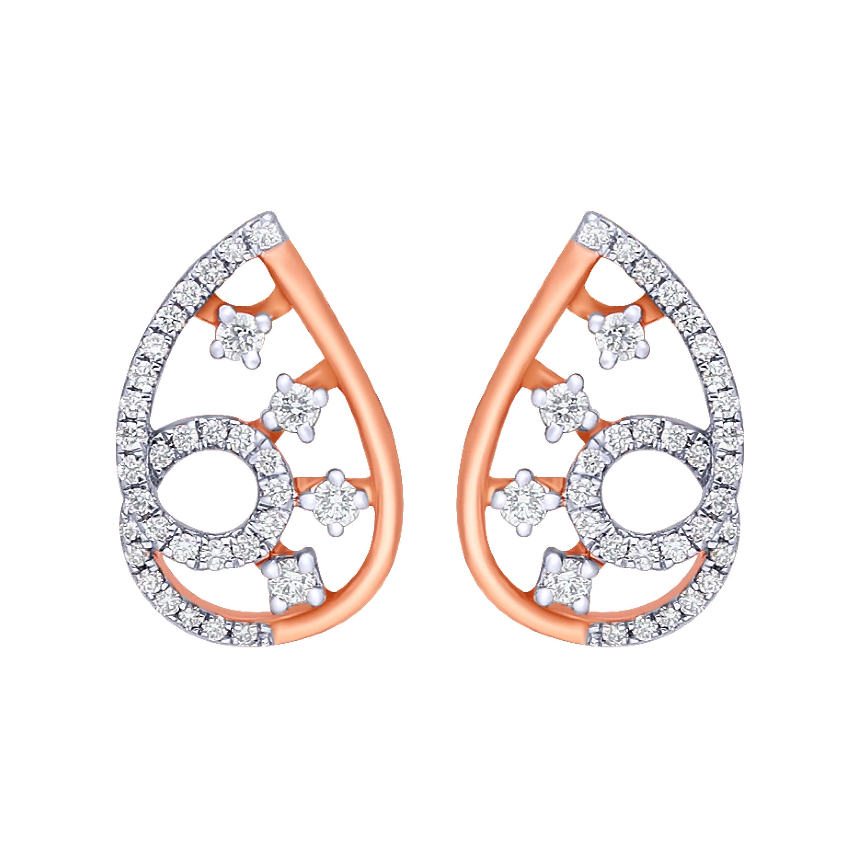 Finely Detailed Tear Drop Pattern 18KT Diamond Studs
