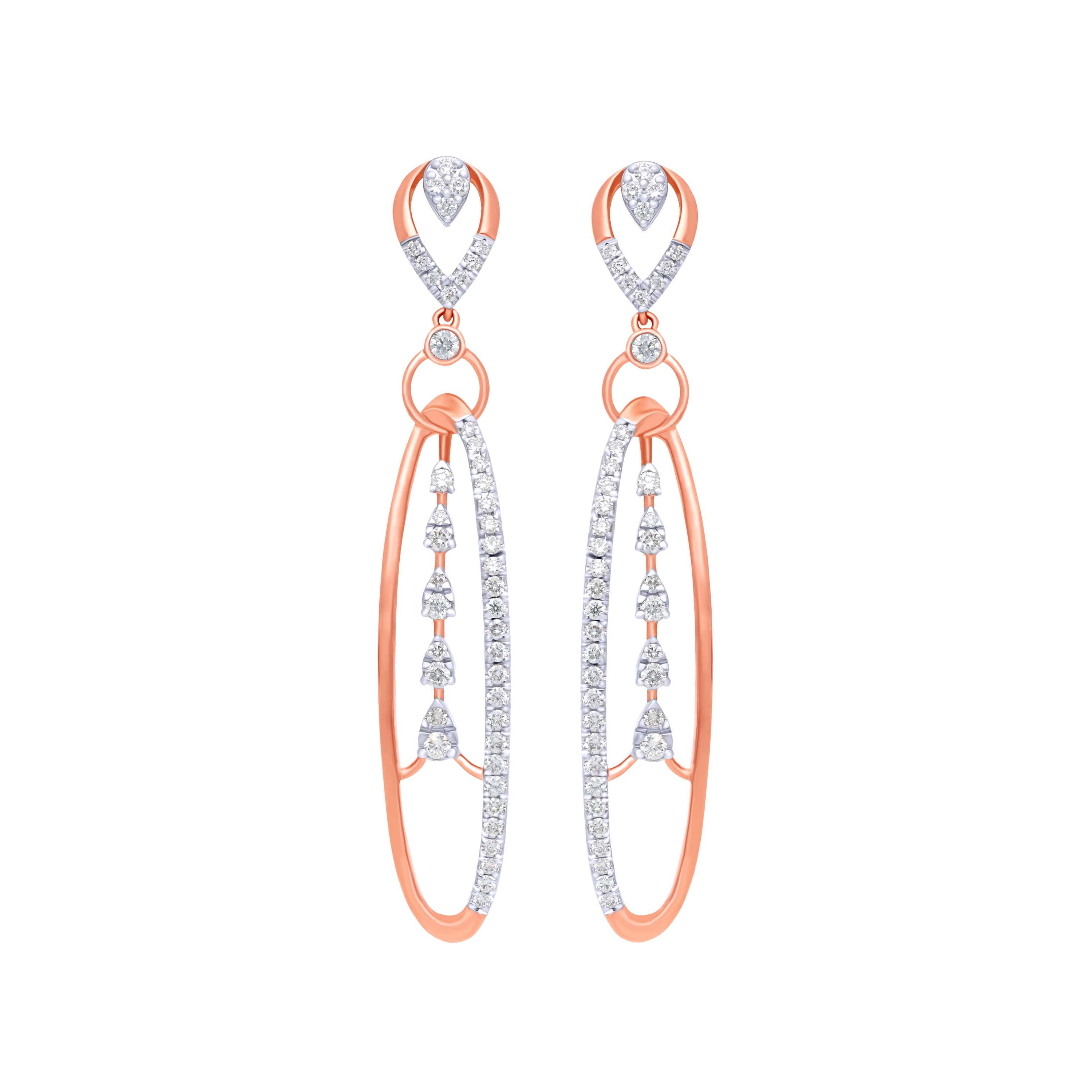 Opulent Oval Dangling 18KT Rose Gold Diamond Earrings