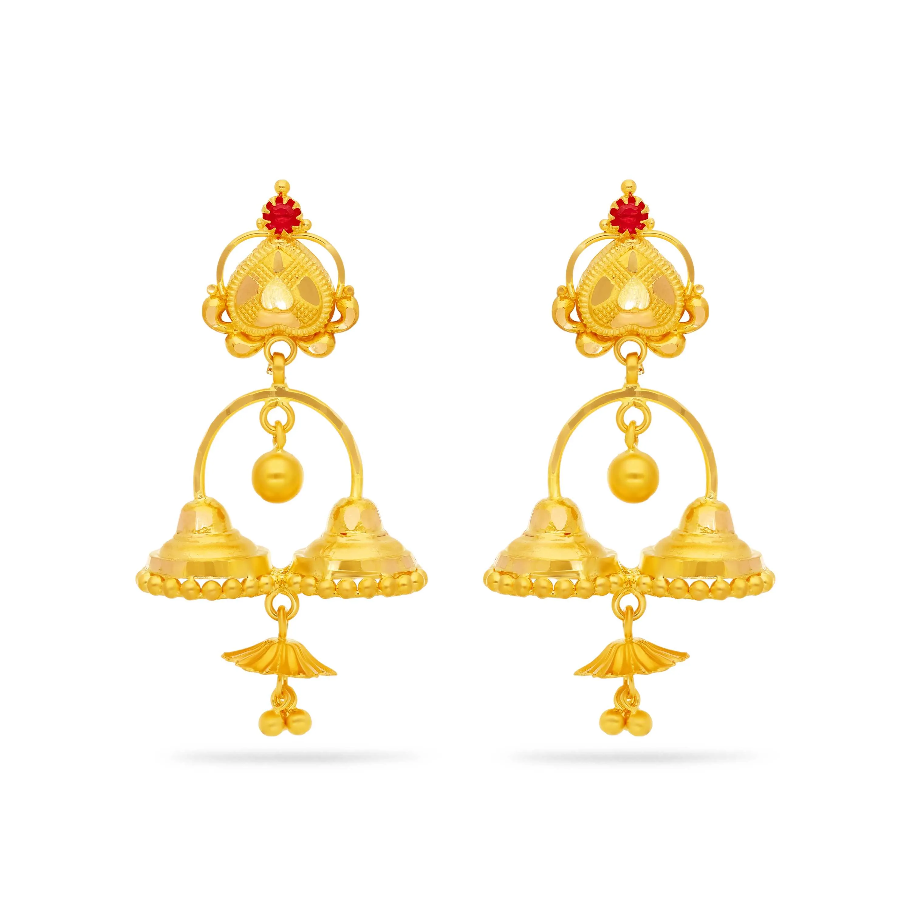 Classic Matte Finished And Studded 22KT Gold Drops For Women