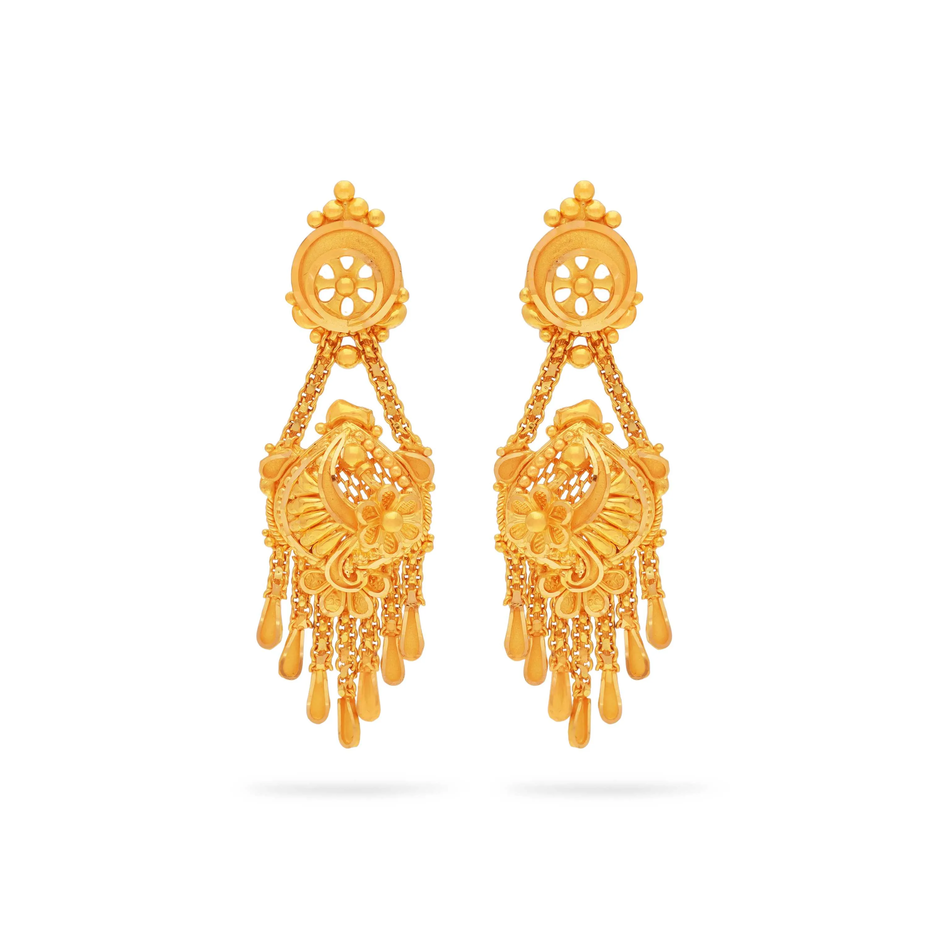 Classic Matte Finished And Detailed 22KT Gold Drops For Women