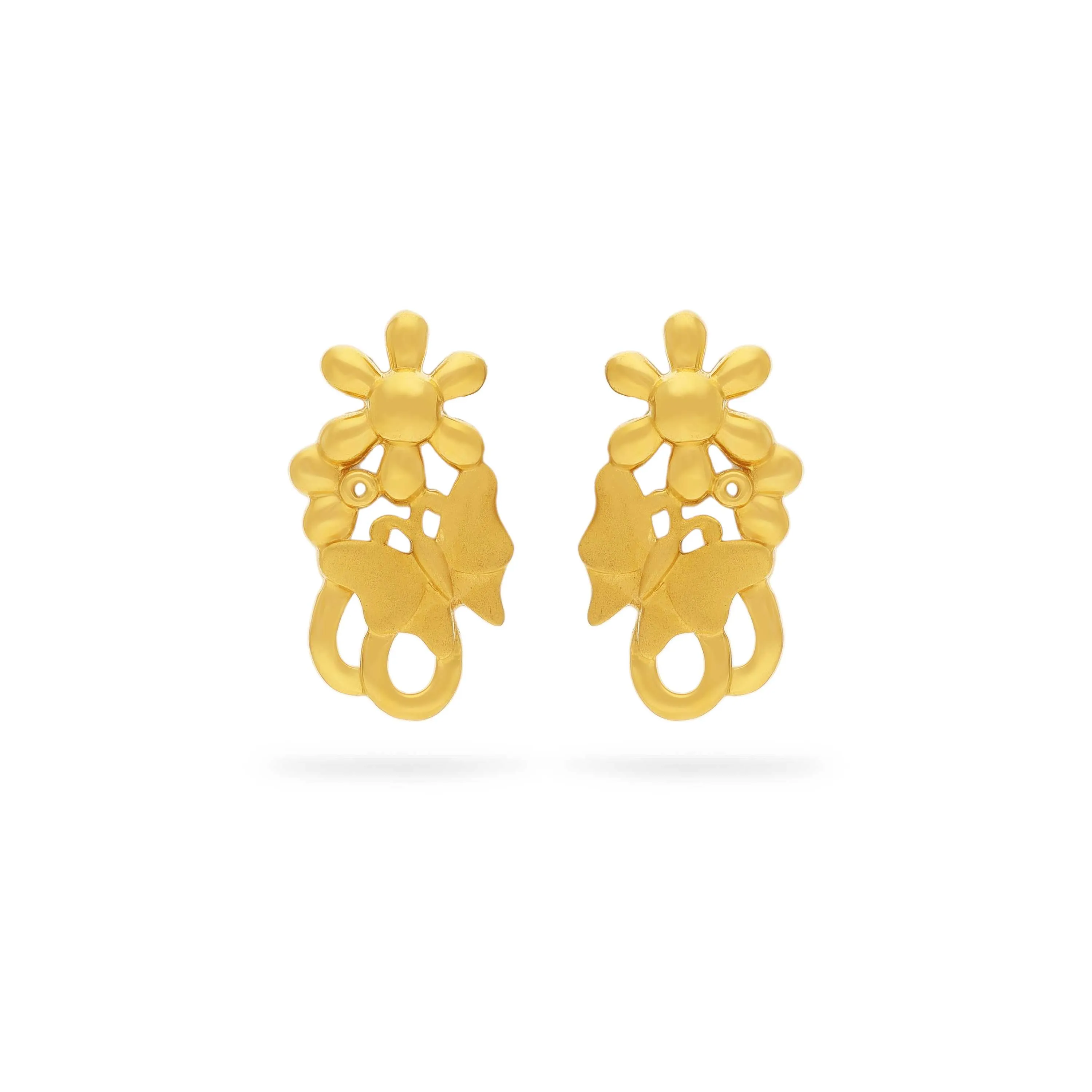 Matte Finished And Detailed 22KT Gold Studs For Women