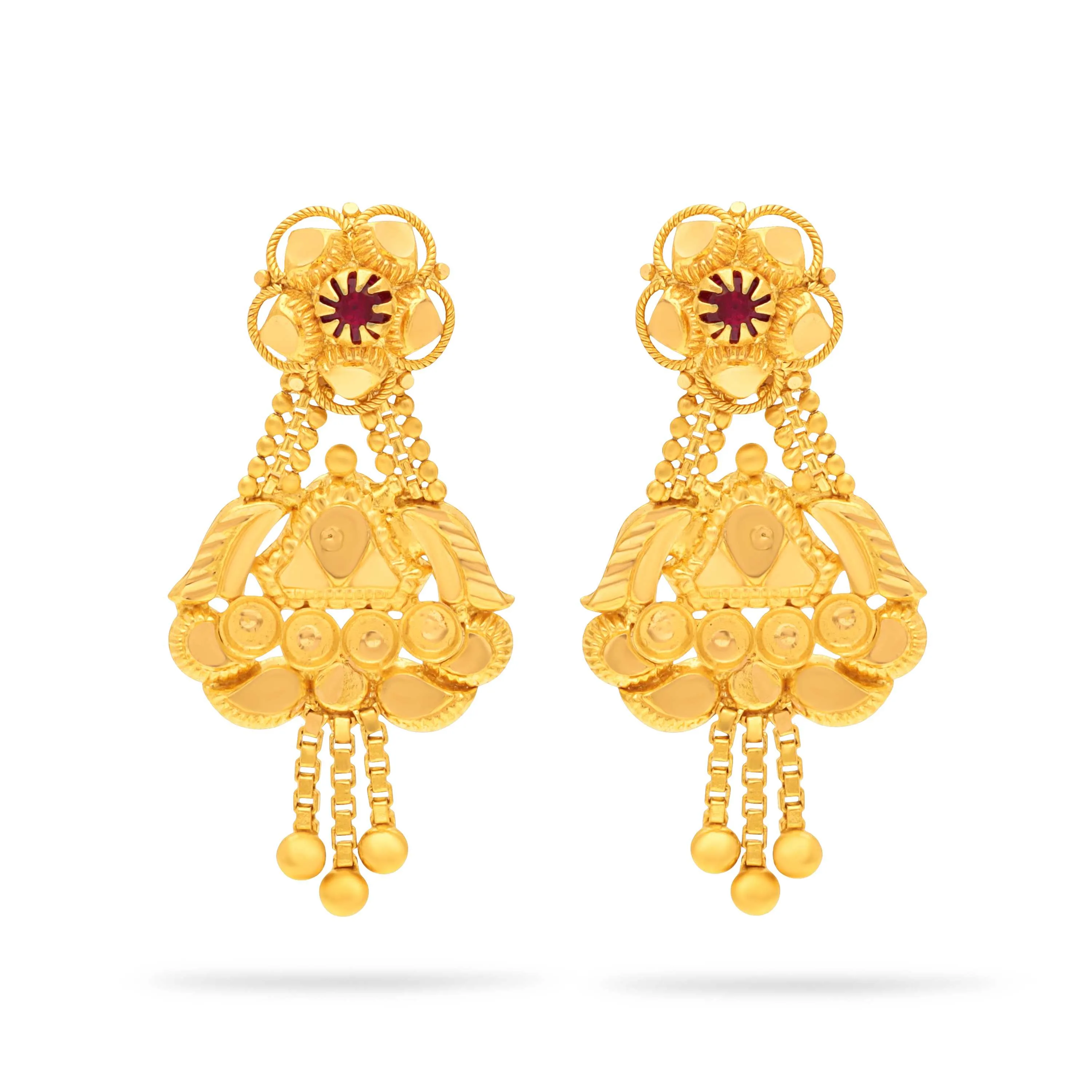 Classic Matte Finished And Studded 22KT Gold Drops For Women