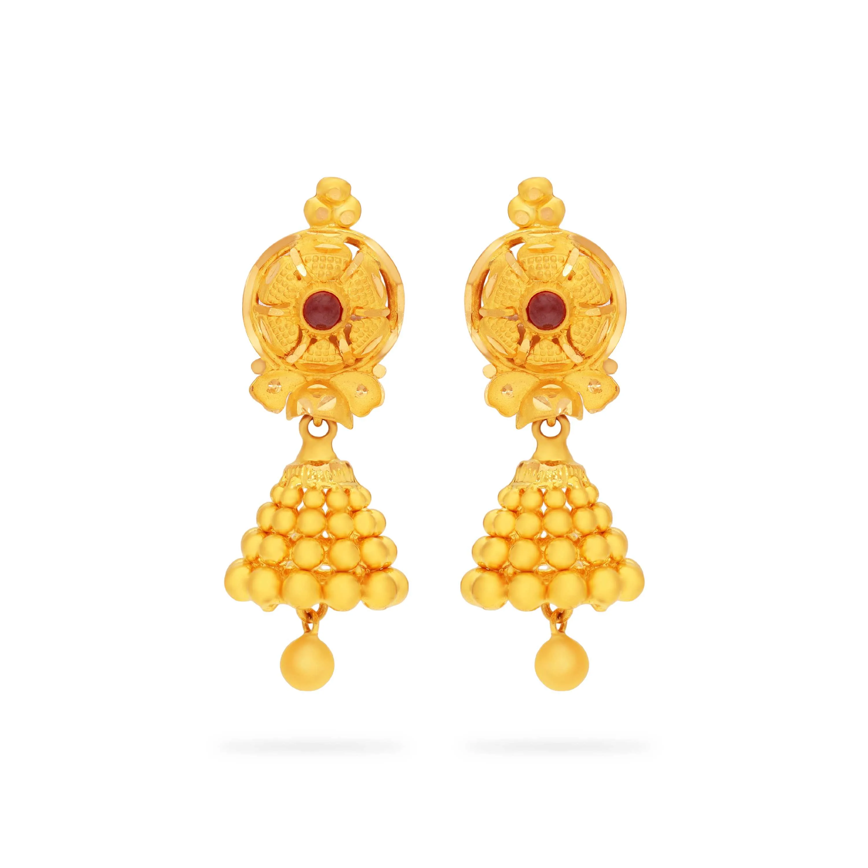 Classic Matte Finished And Studded 22KT Gold Drops For Women