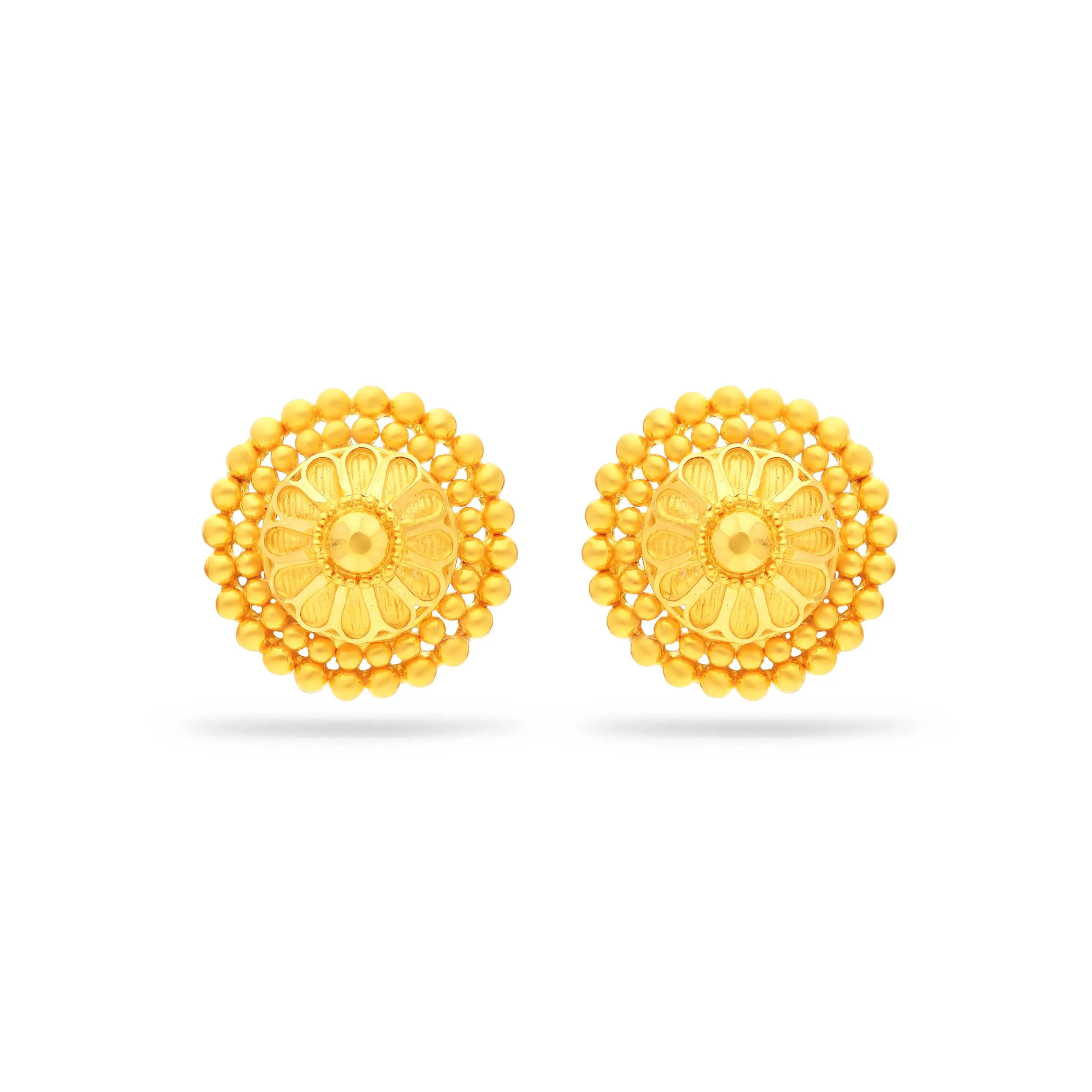 Classic Matte Finished And Detailed 22KT Gold Studs