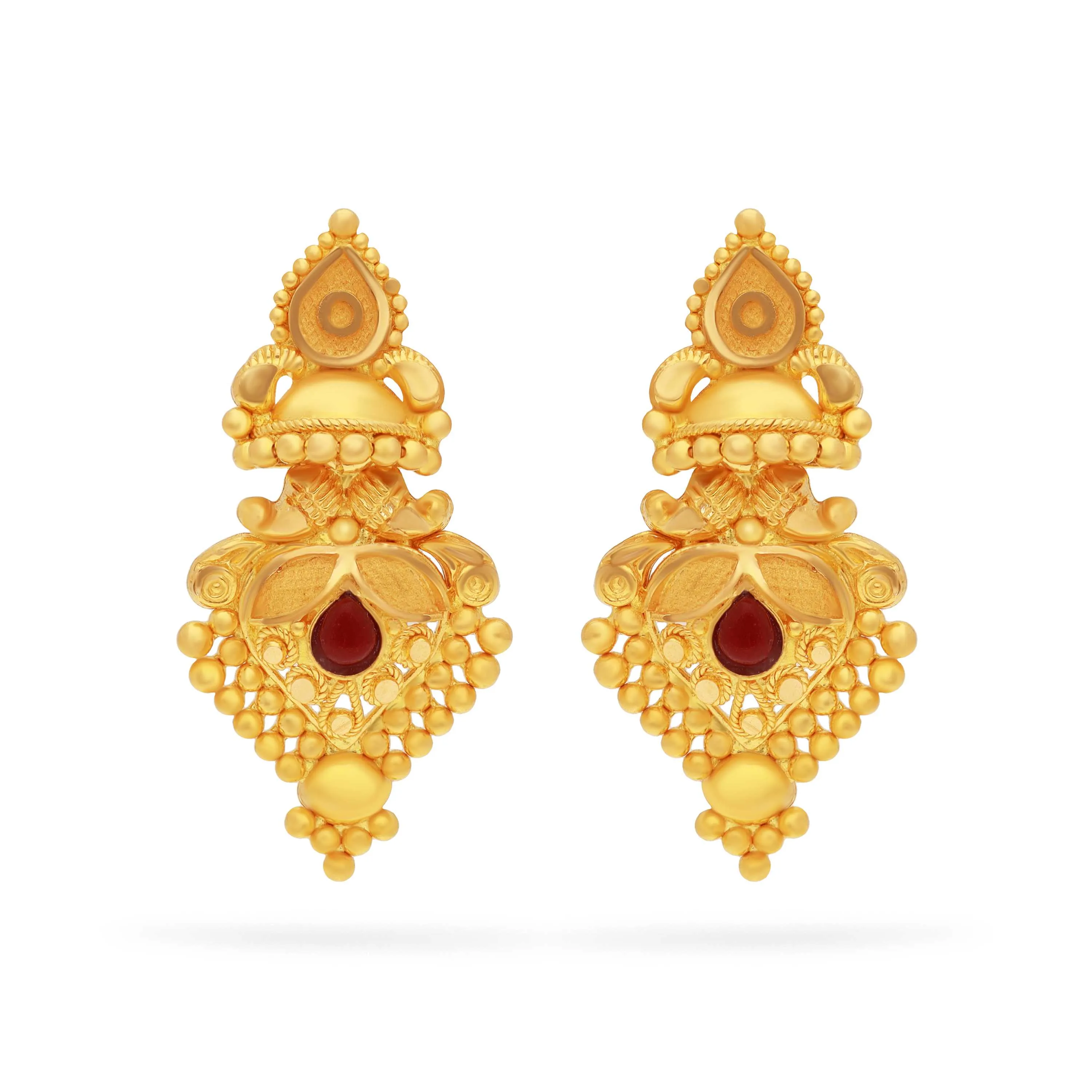 Classic Matte Finished And Studded 22KT Gold Drops For Women