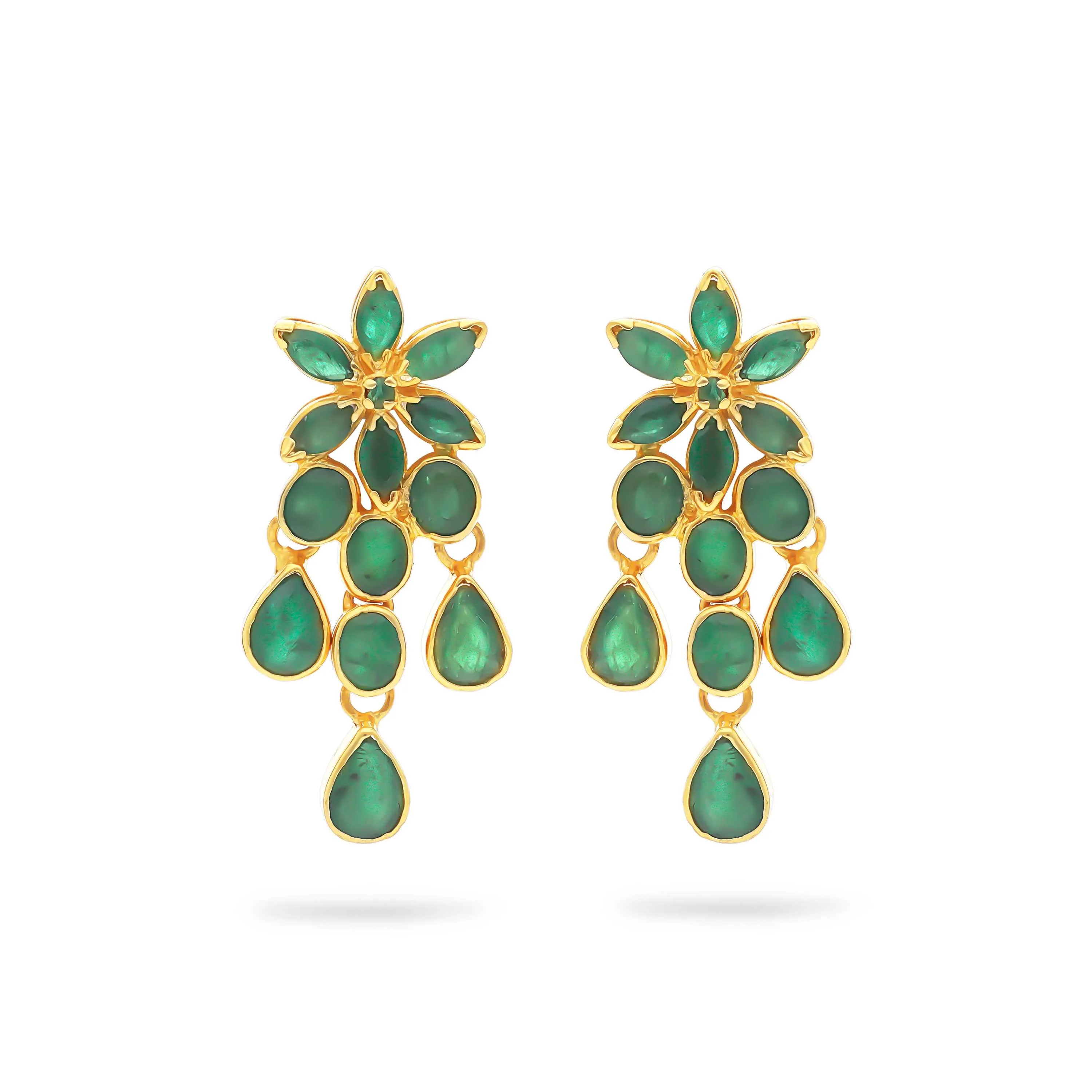 Classic Finely Detailed Emerald And Crafted 22KT Gold Drops For Women