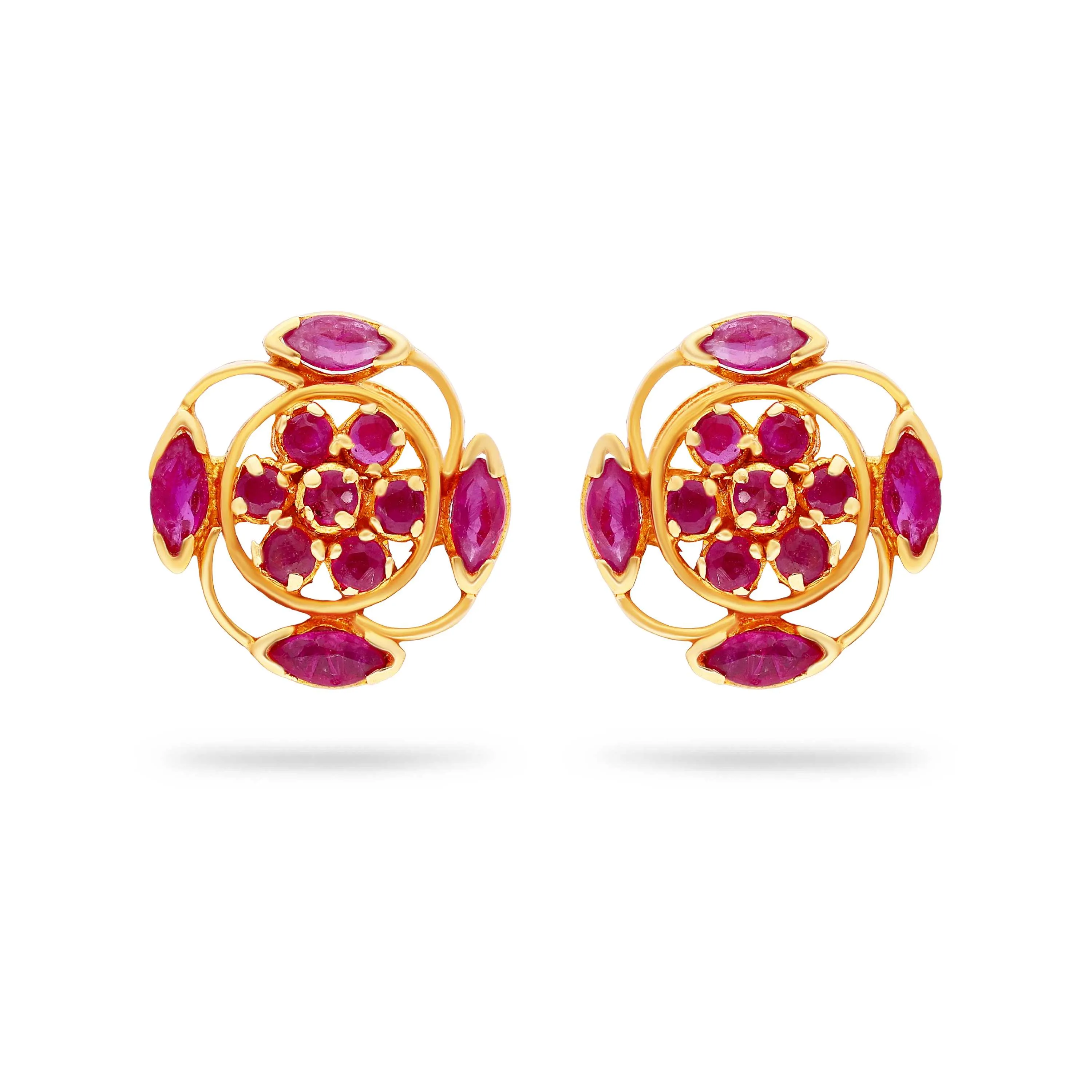 Ruby Studded And Detailed 22KT Gold Studs For Women