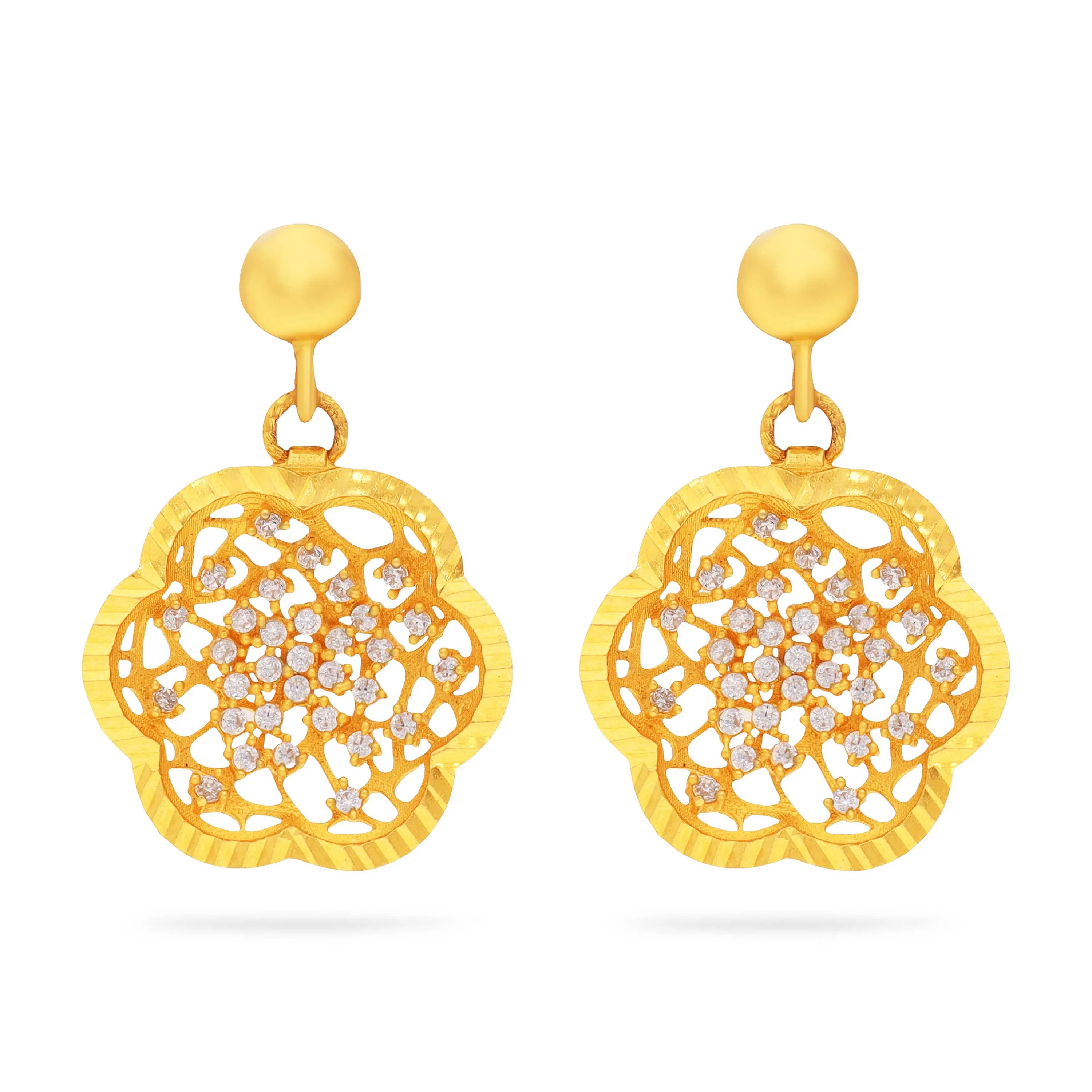 Classic Matte Finished And Detailed 22KT Gold Drops For Women