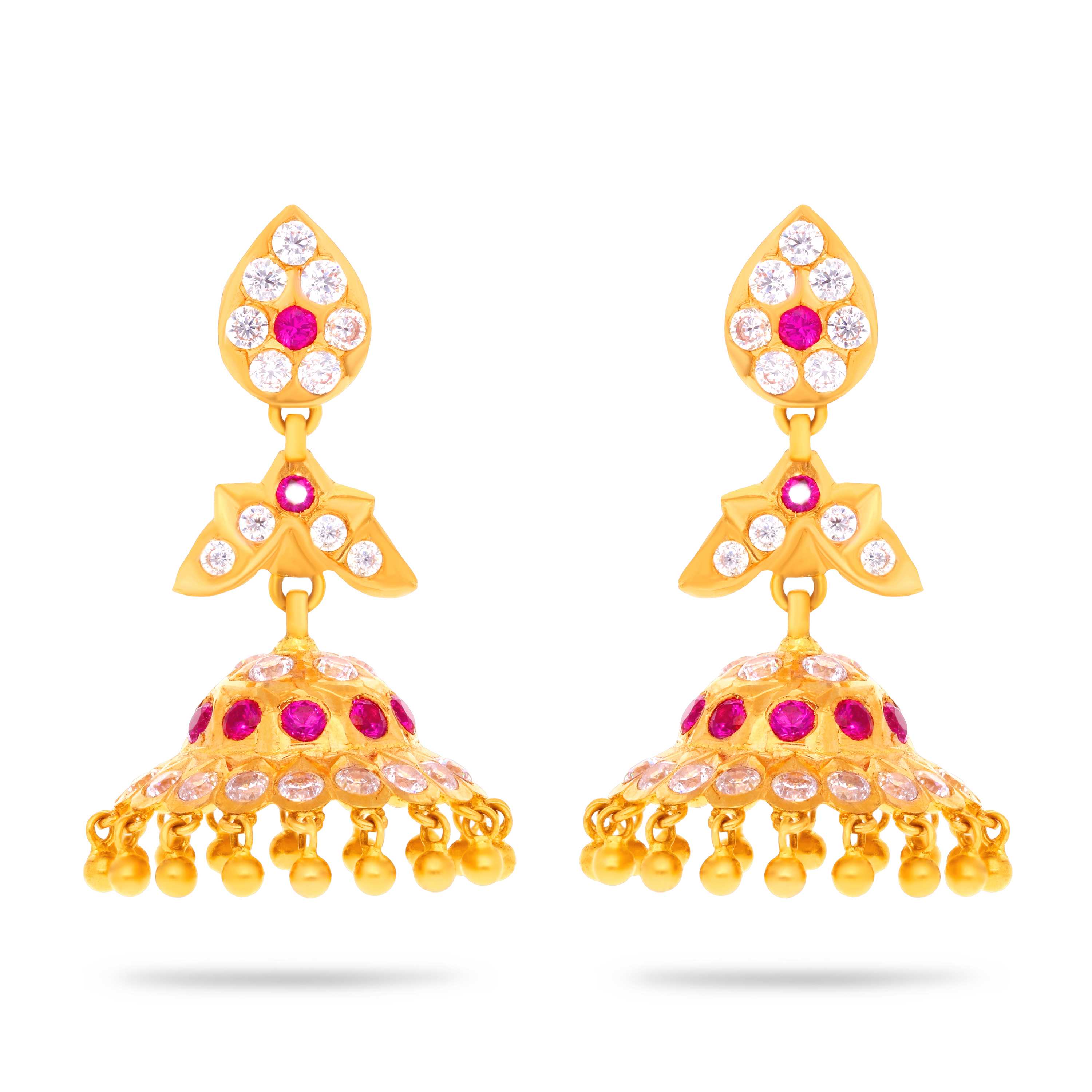 Classic Finely Detailed And Studded 22KT Gold Drops For Women