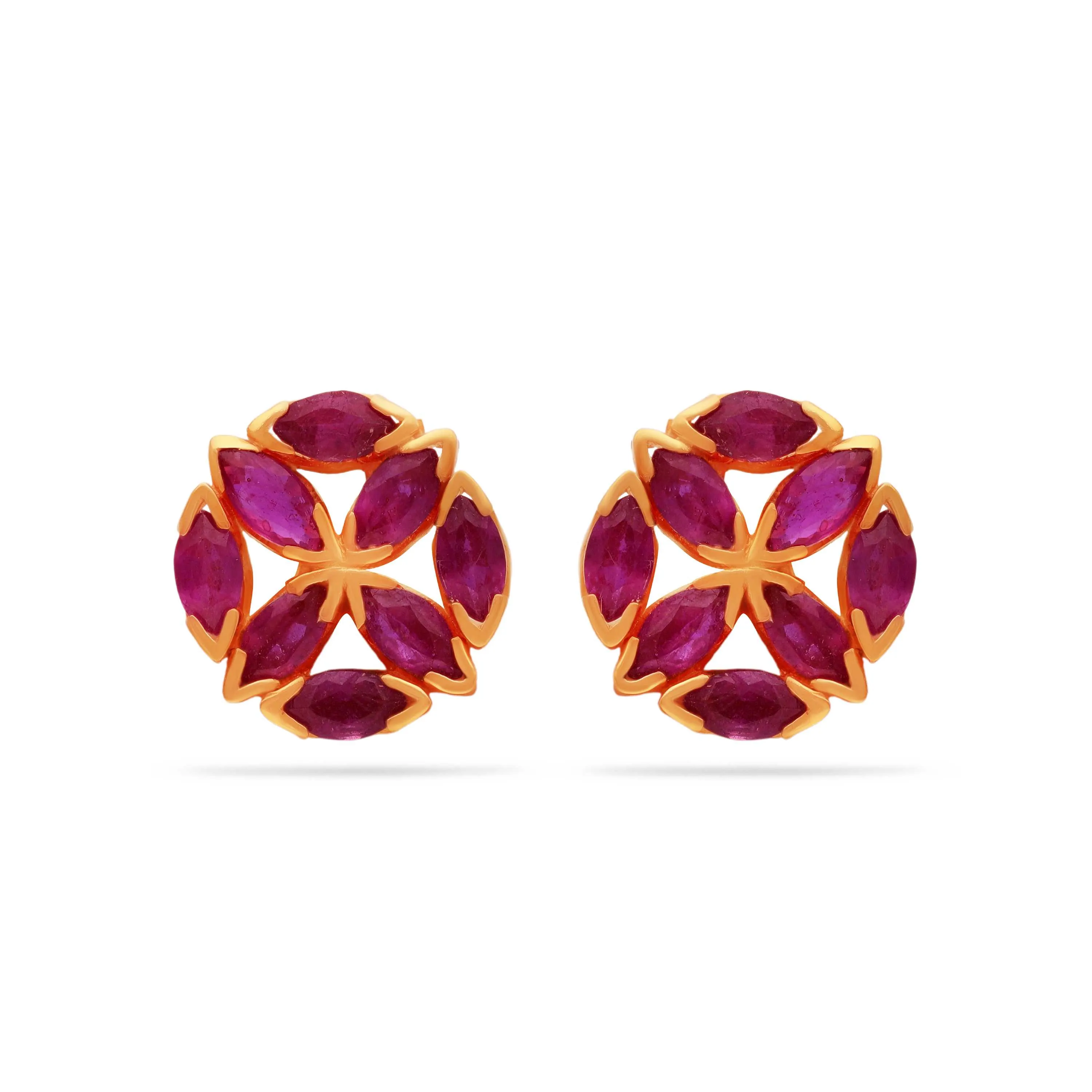 Classic Finely Detailed 22KT Gold Ruby Studs For Women