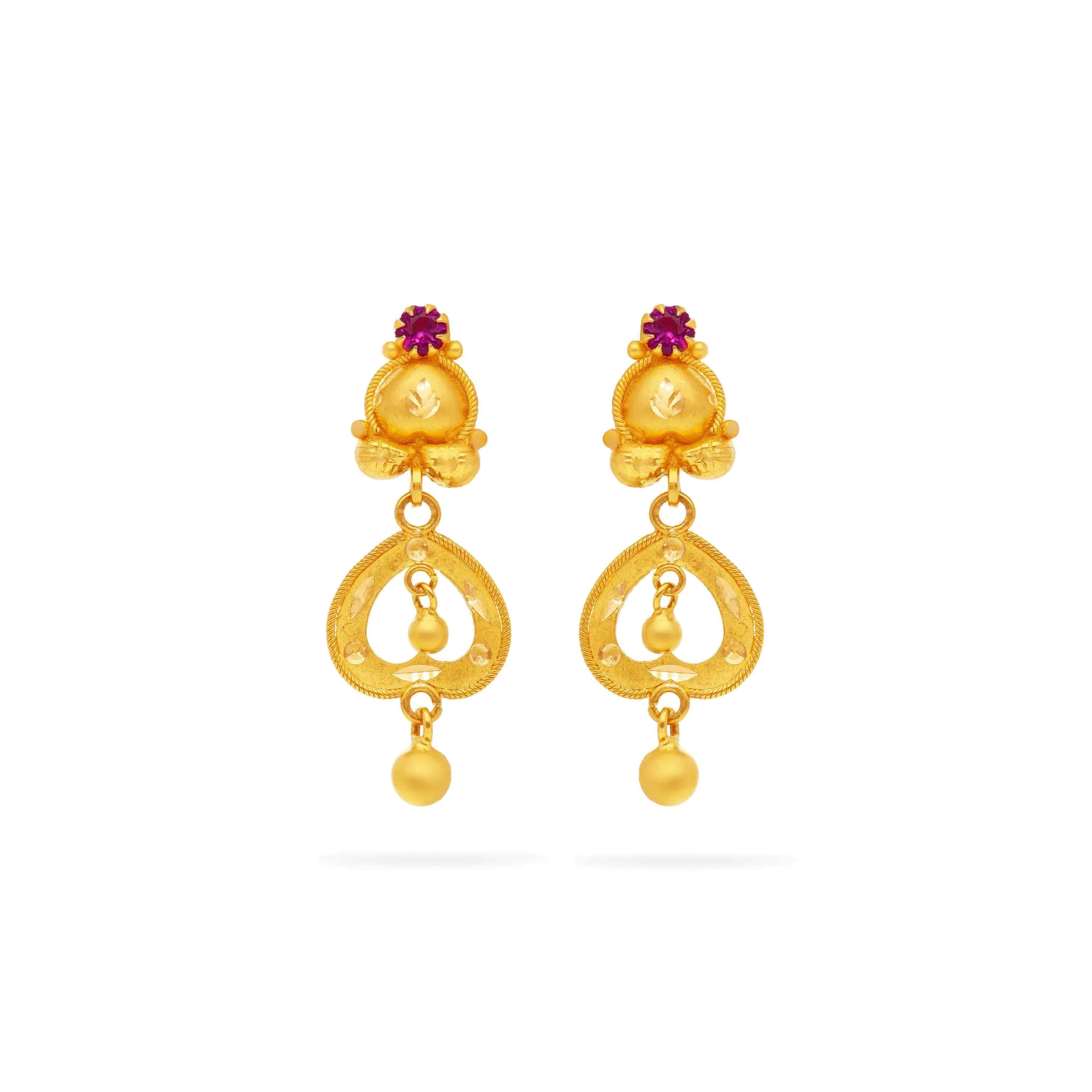 Classic Matte Finished And Studded 22KT Gold Drops For Women