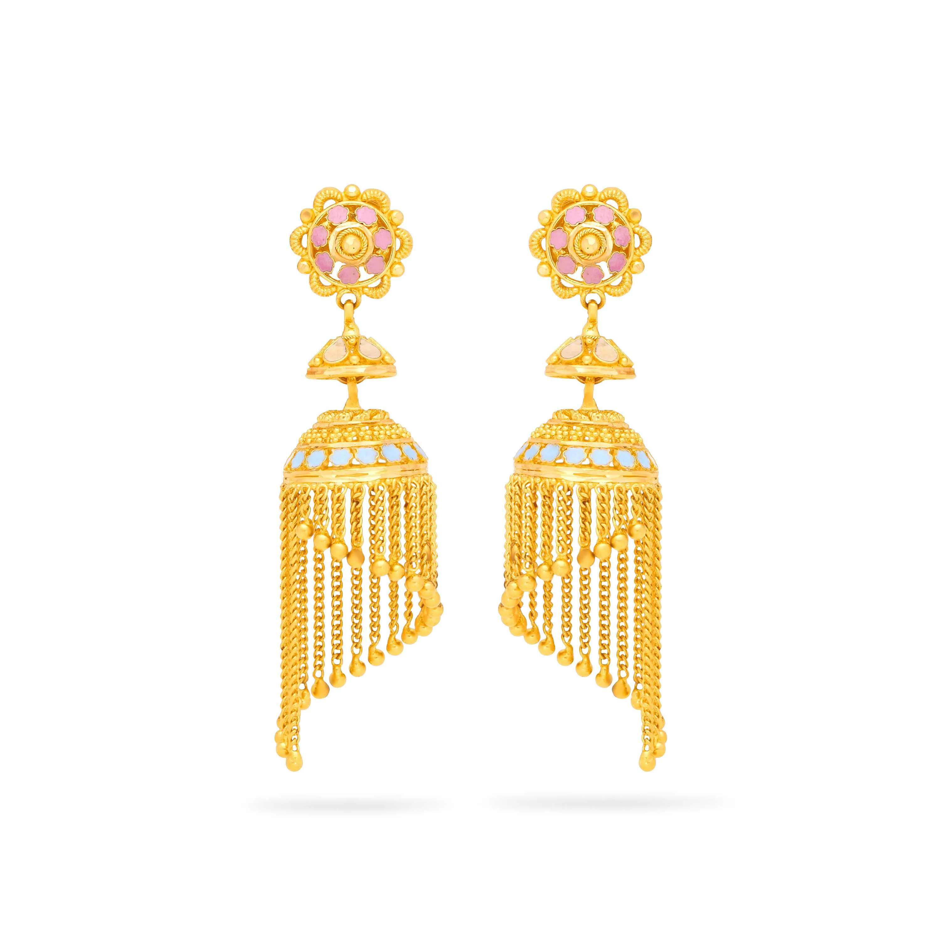 Classic Enamel Worked And Detailed 22KT Gold Drops For Women