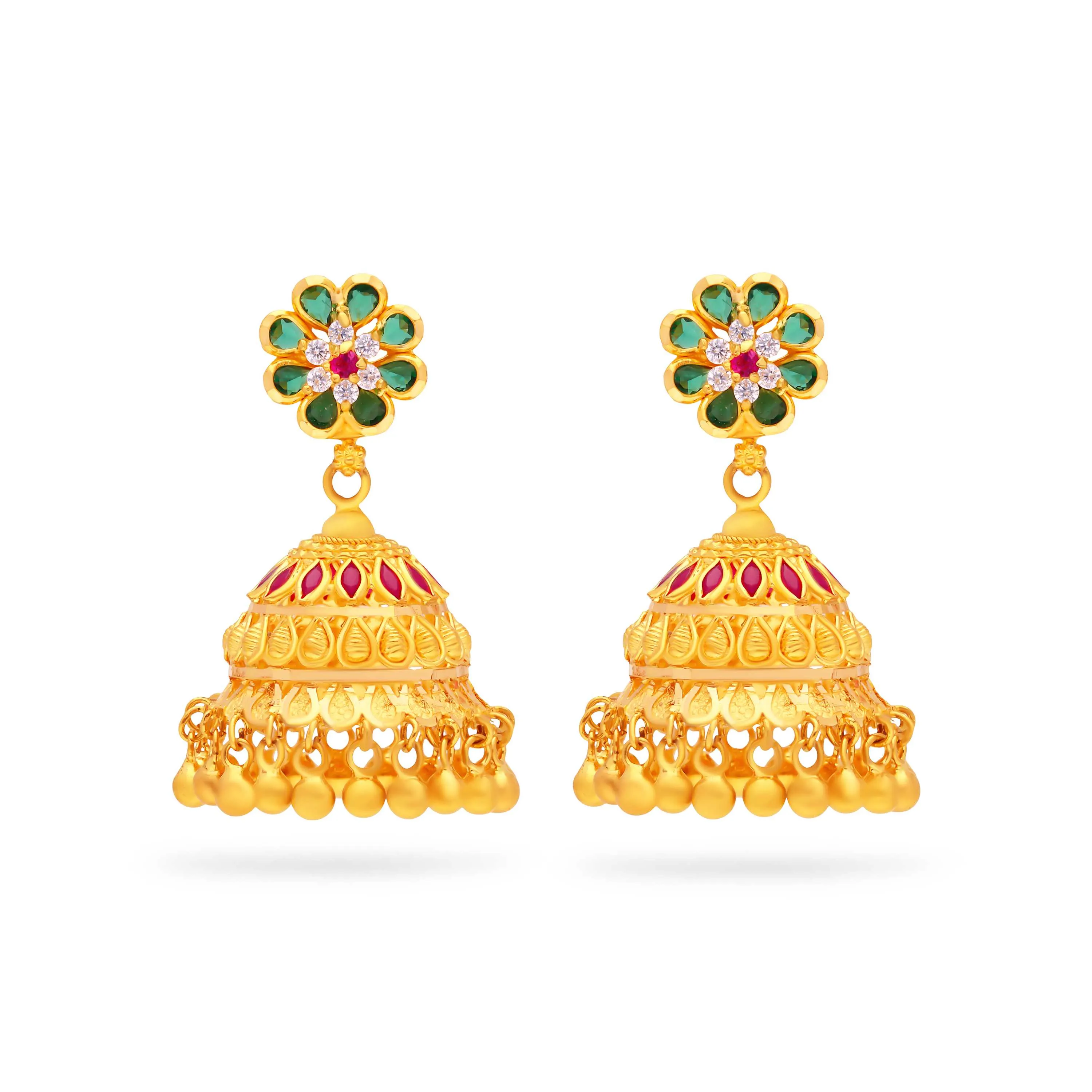 Classic Matte Finished And Studded 22KT Gold Drops For Women