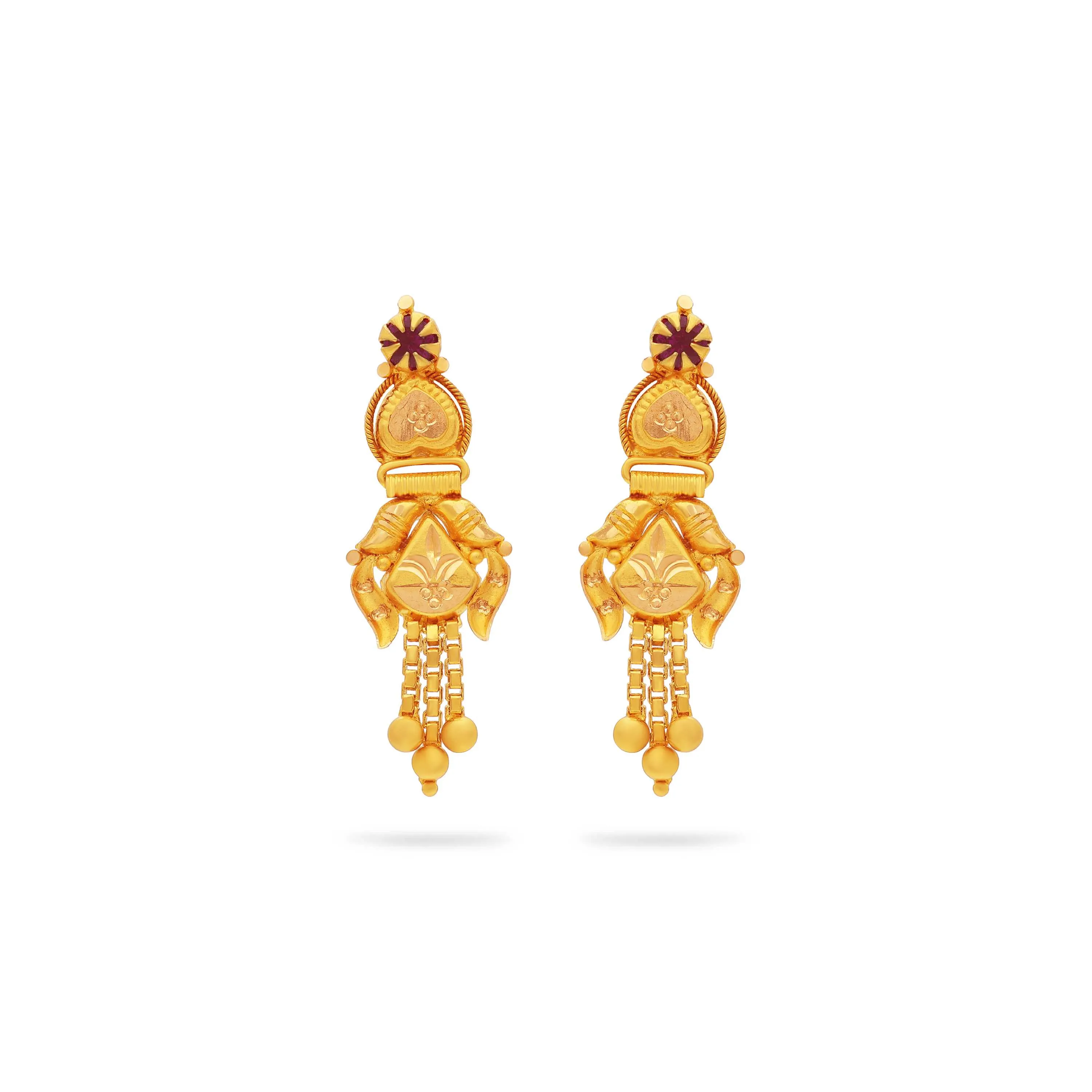Classic Matte Finished And Studded 22KT Gold Drops For Women