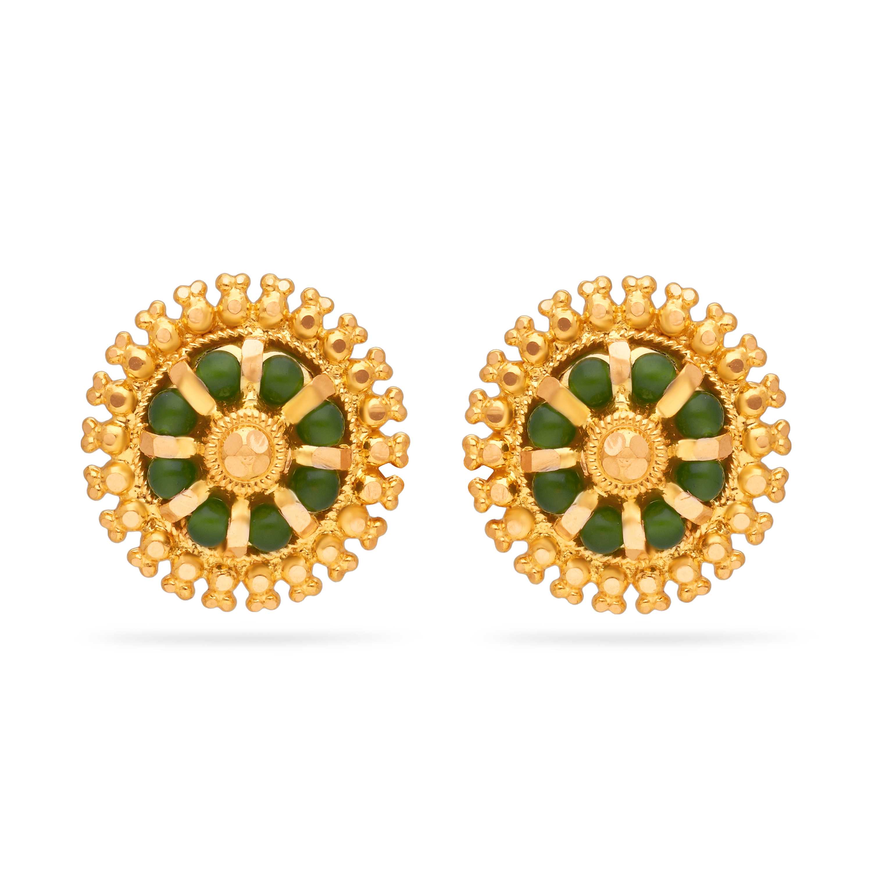 One Of Its Kind Jade Pattern 22KT Gold Studs For Women
