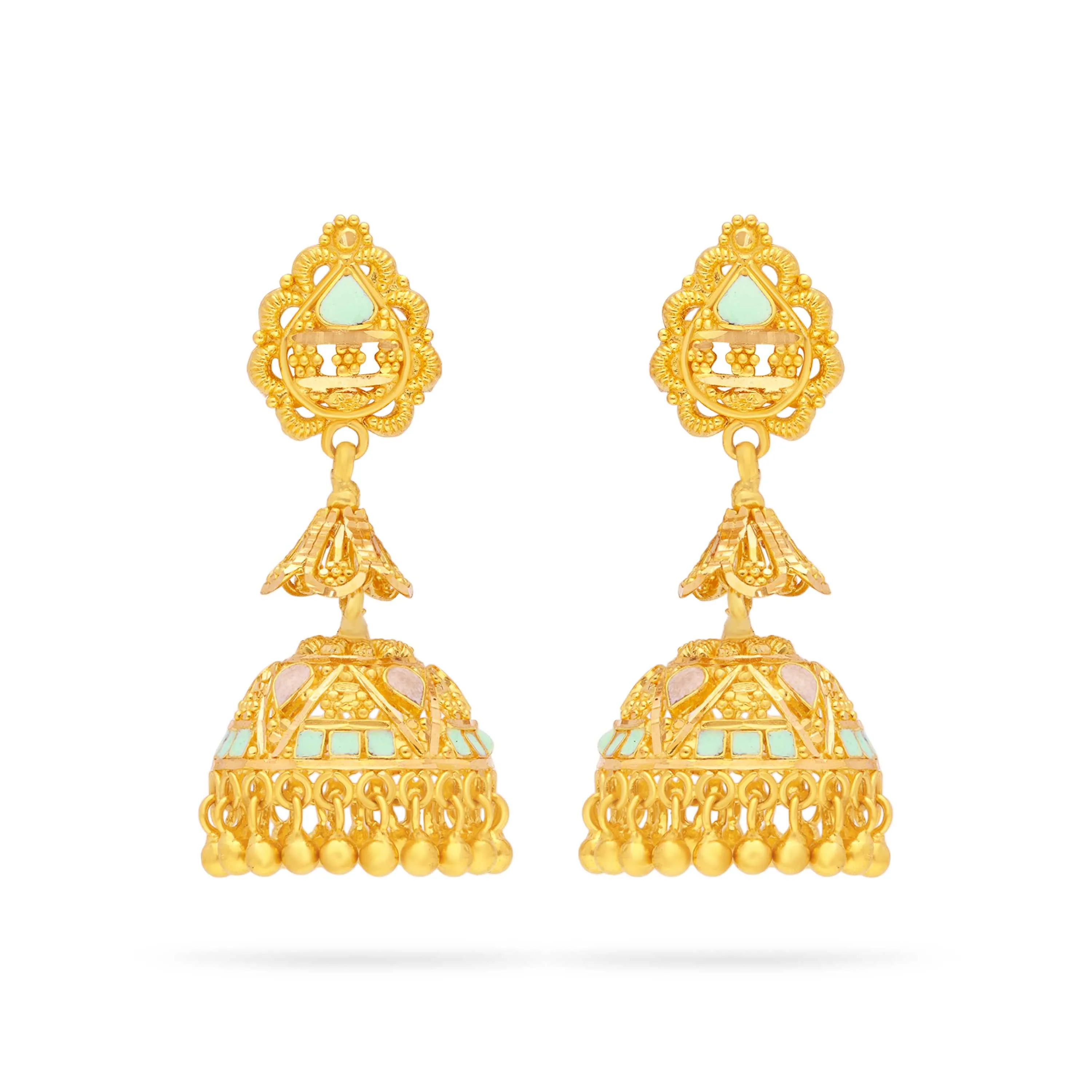 Classic Enamel Worked And Detailed 22KT Gold Drops