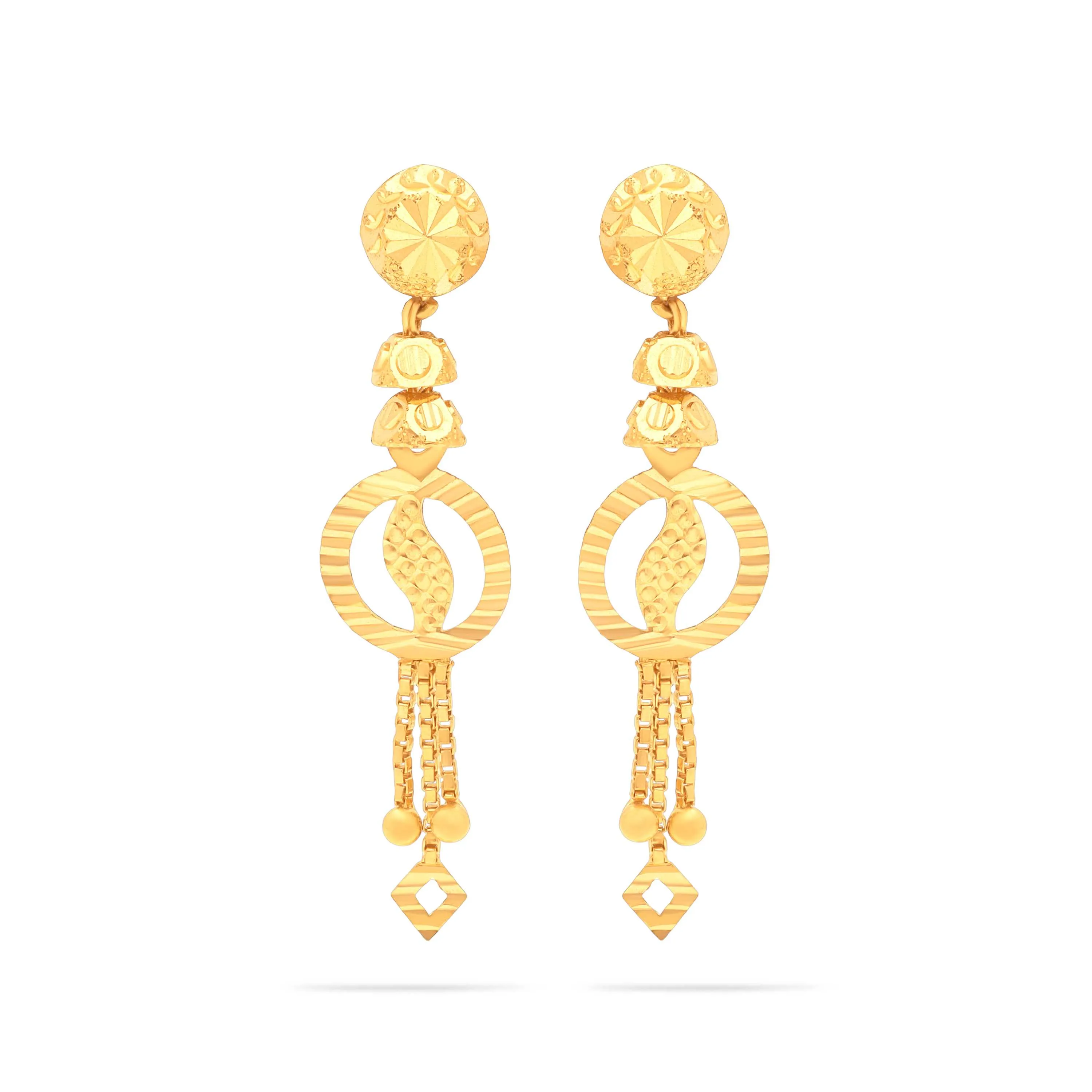 One Of Its Kind Rajkot Pattern 22KT Gold Drops For Women