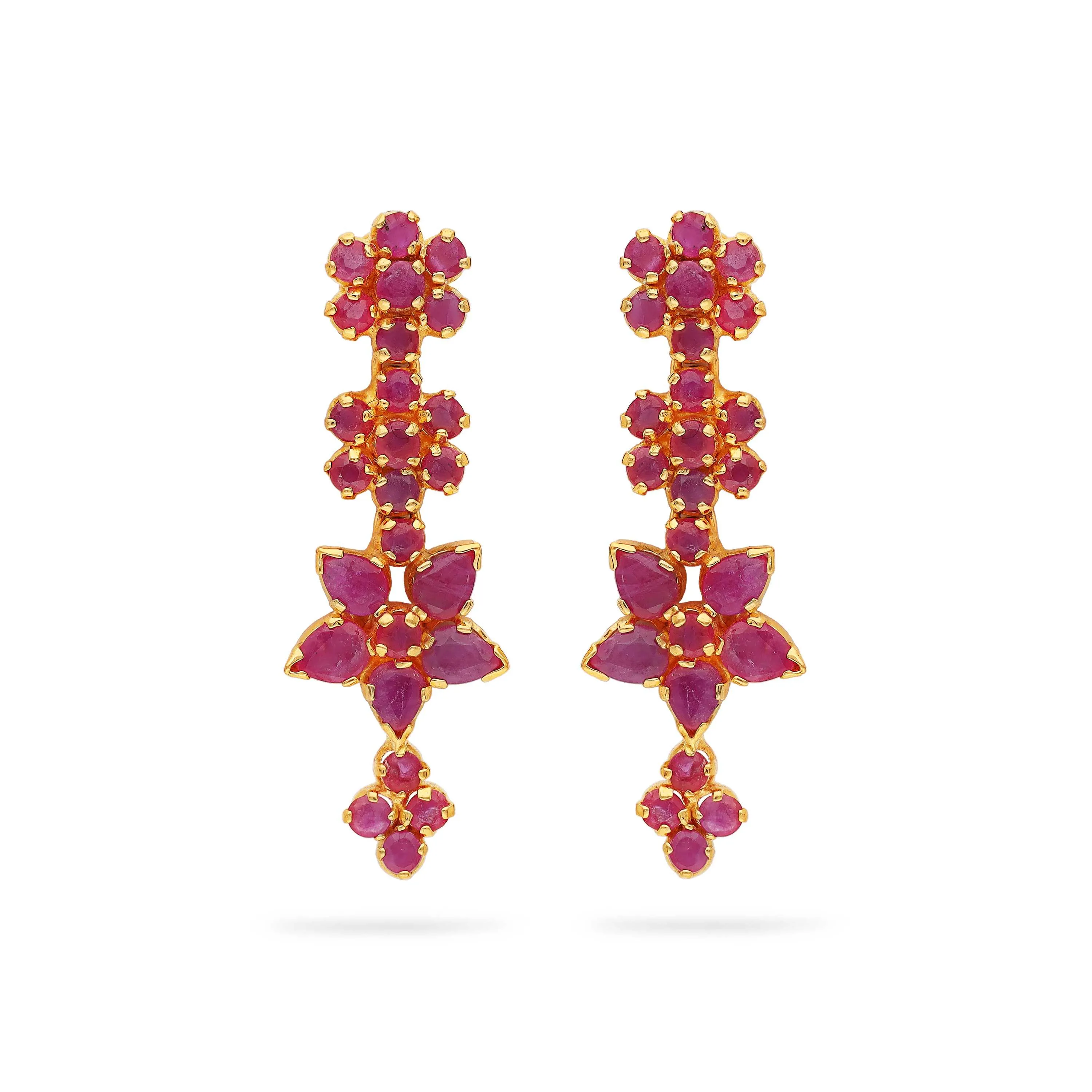 Gorgeously Detailed And Ruby Studded 22KT Gold Studs