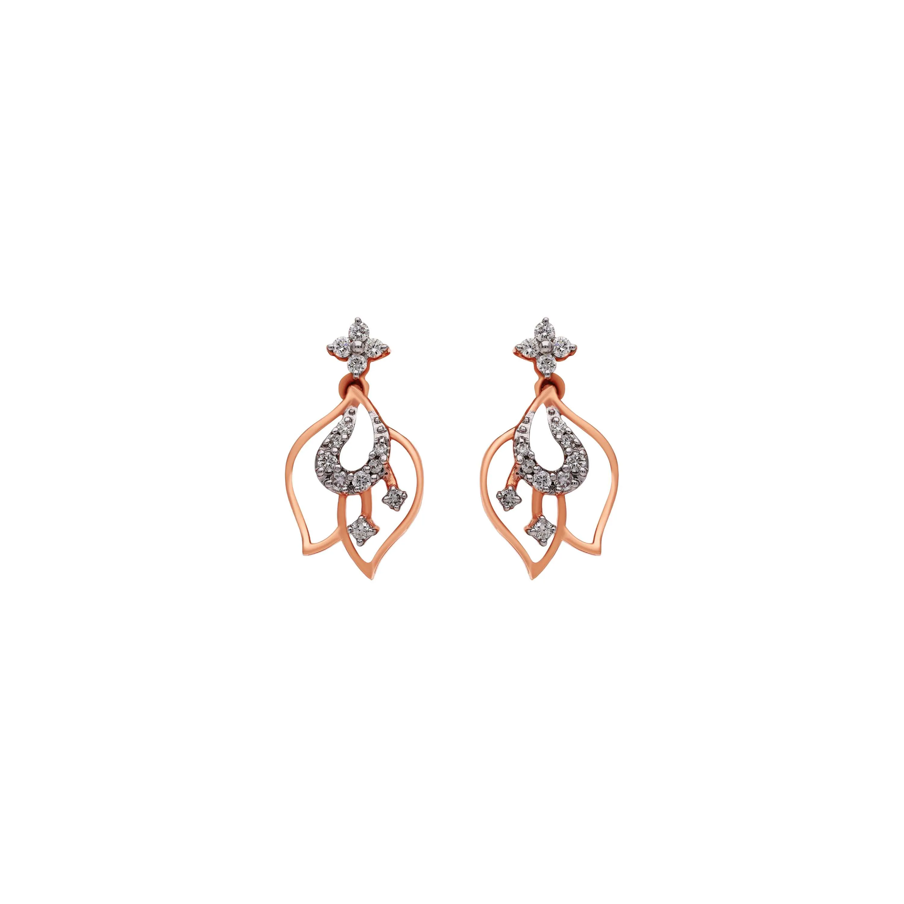 Glamorously Detailed And Diamond Studded 18KT Rose Gold Studs