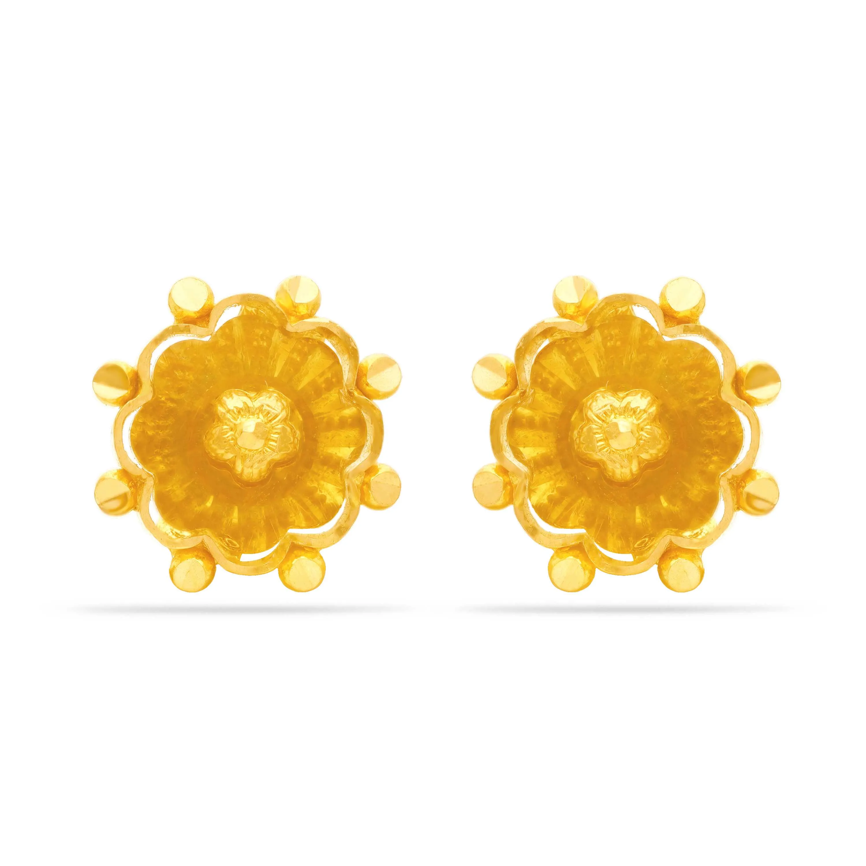 Gorgeously Detailed And Studded 22KT Gold Studs For Women