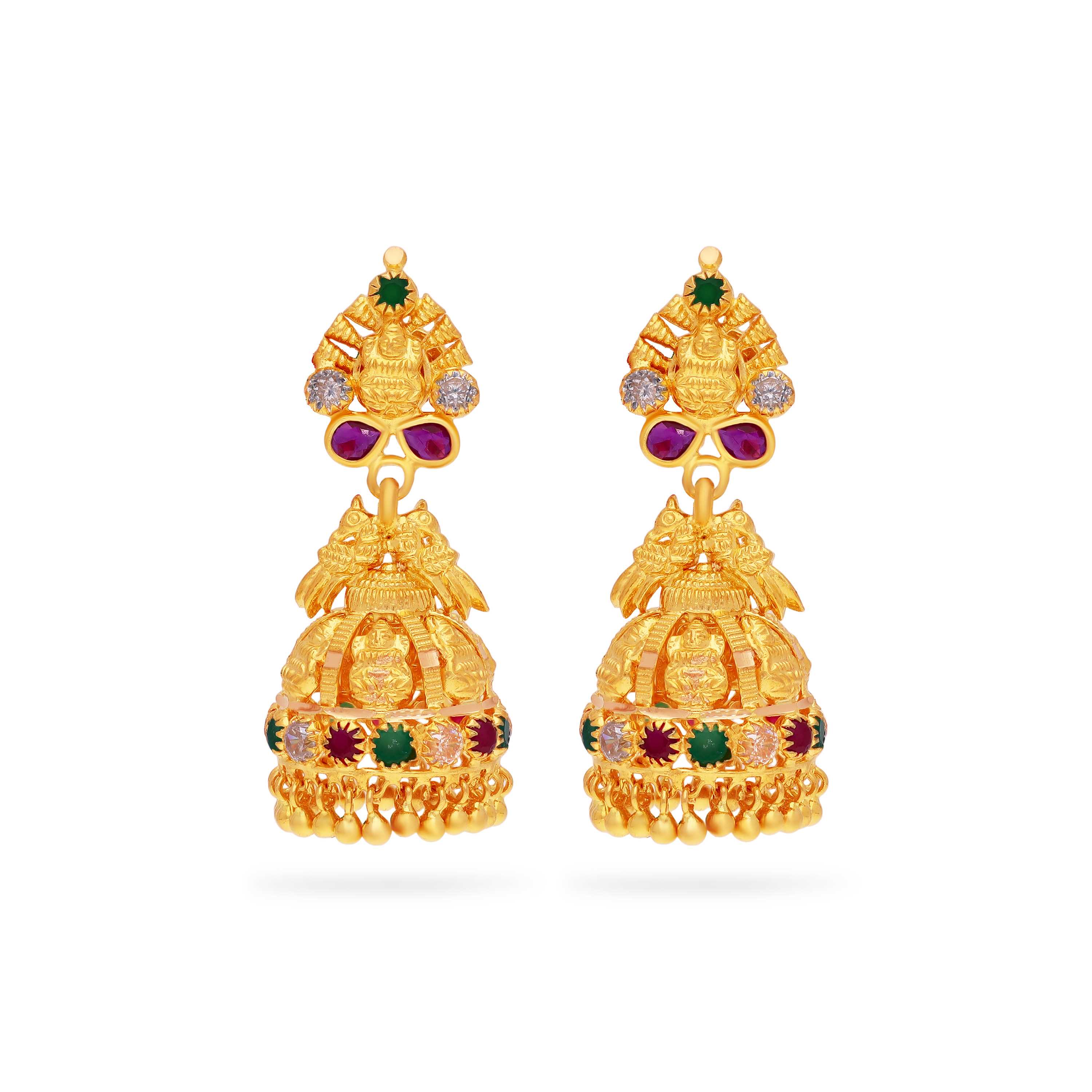 Classic Studded Lakshmi Devi 22KT Gold Drops