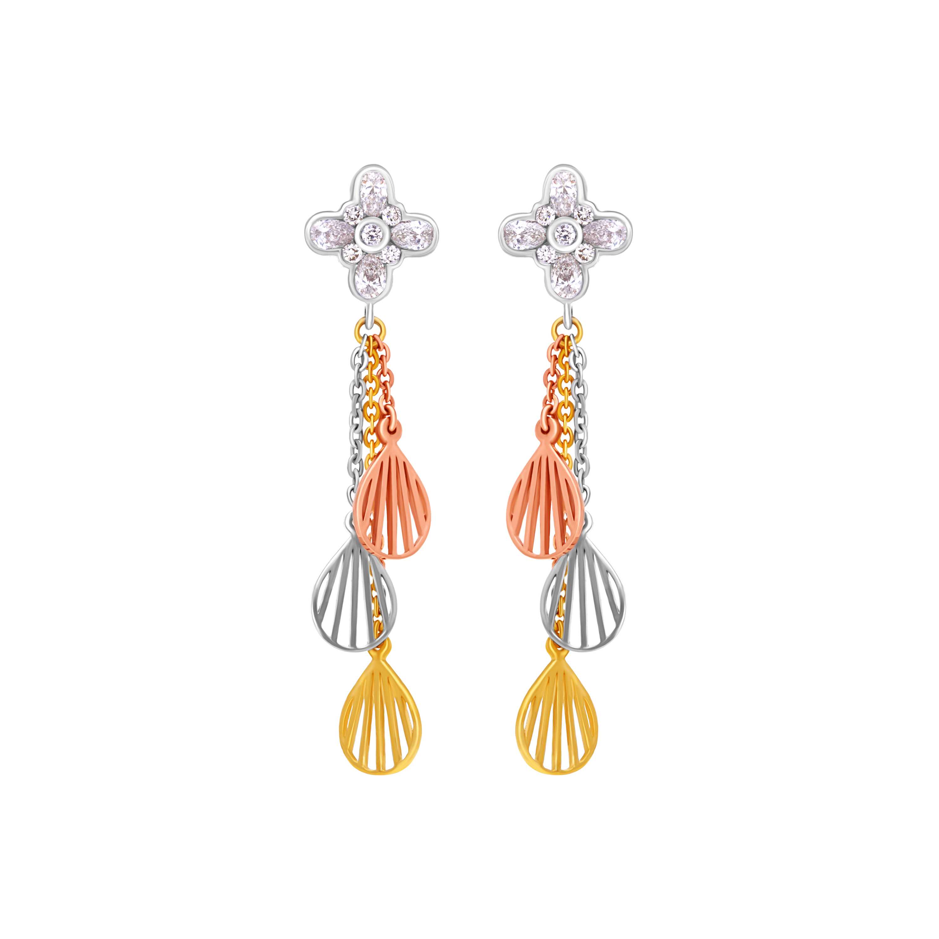 Fan Cutout Diamond Drop Earrings in 18 KT Rose Gold