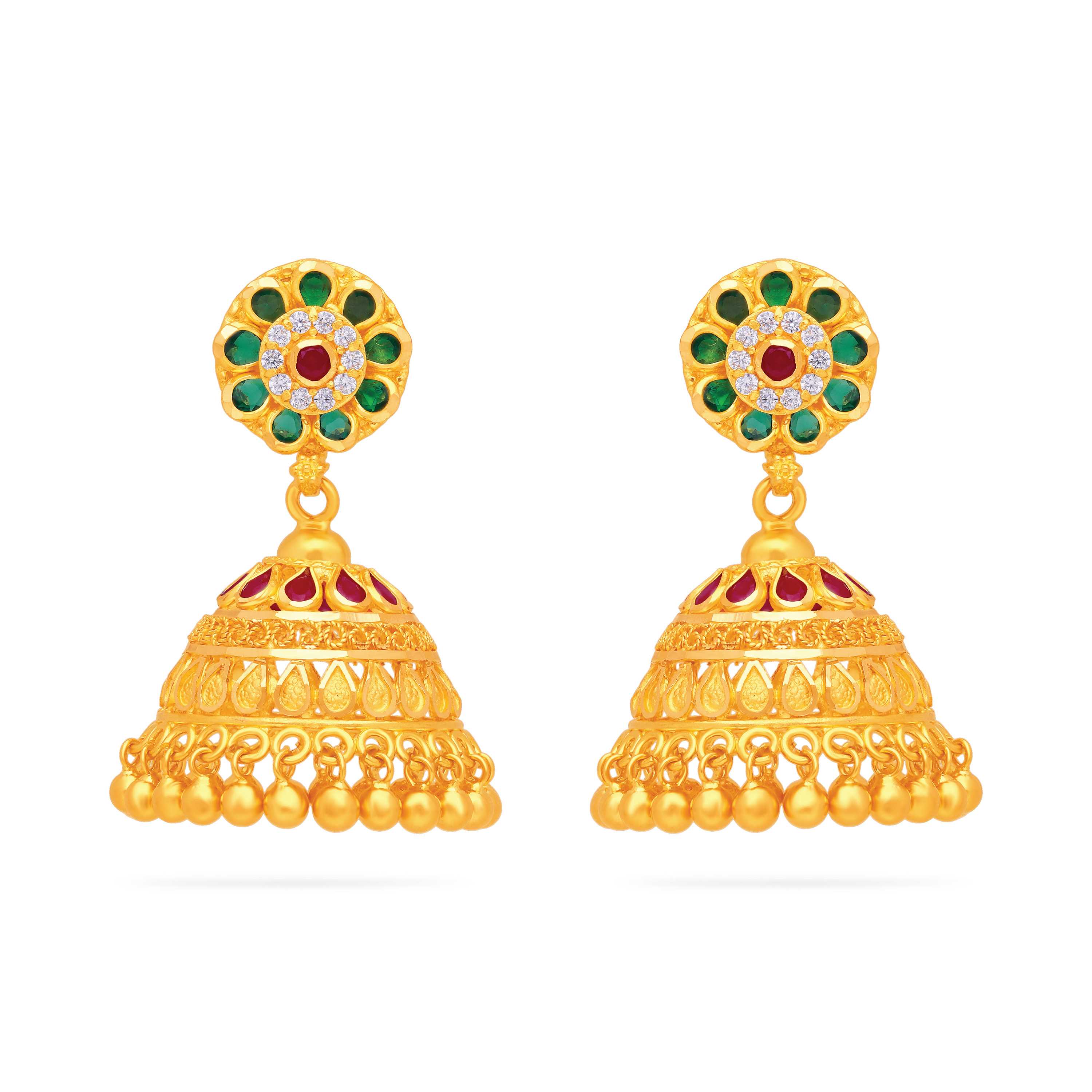Gorgeously Detailed And Studded 22KT Gold Drops For Women
