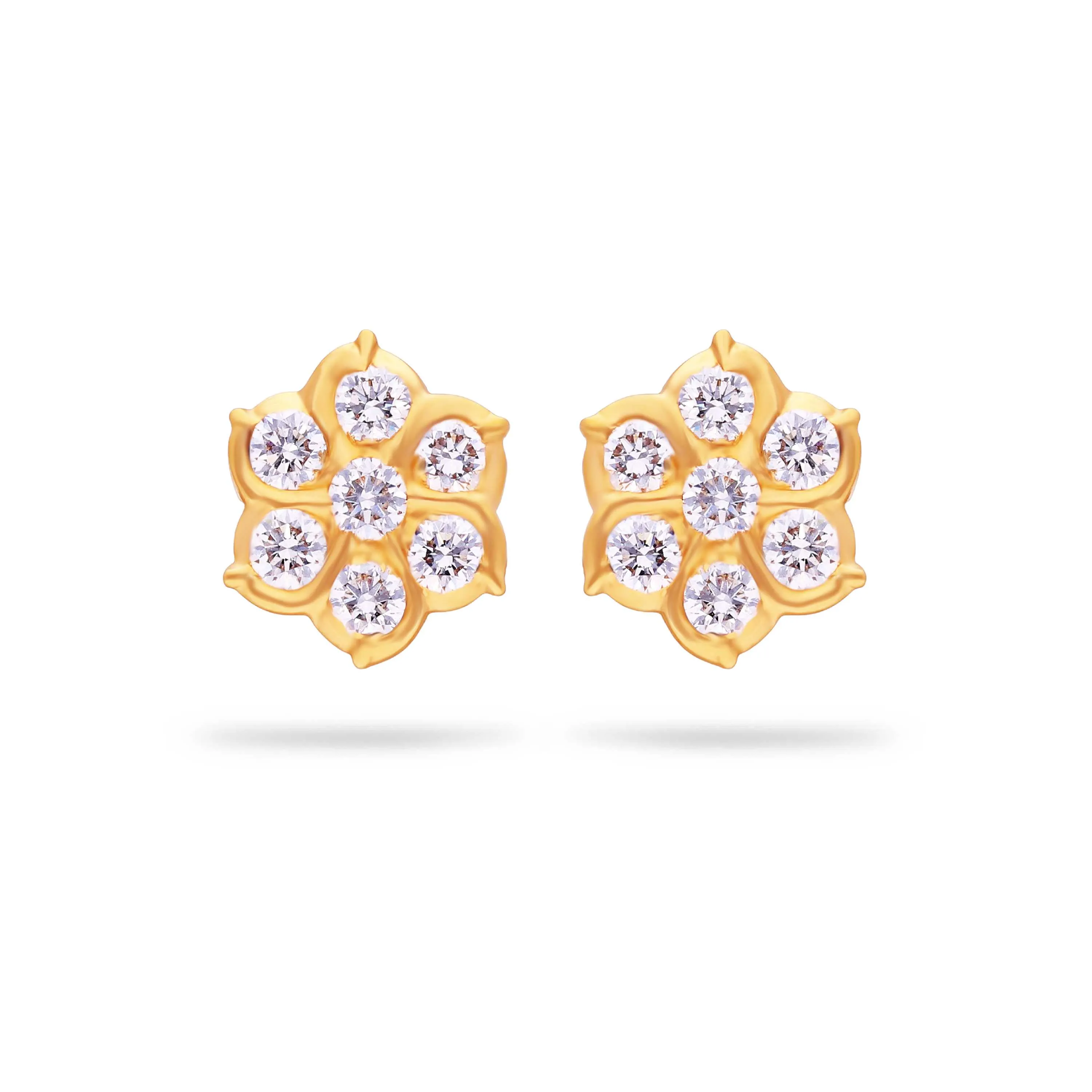 Traditionally Crafted And Diamond Studded 22KT Gold Close Setting Studs