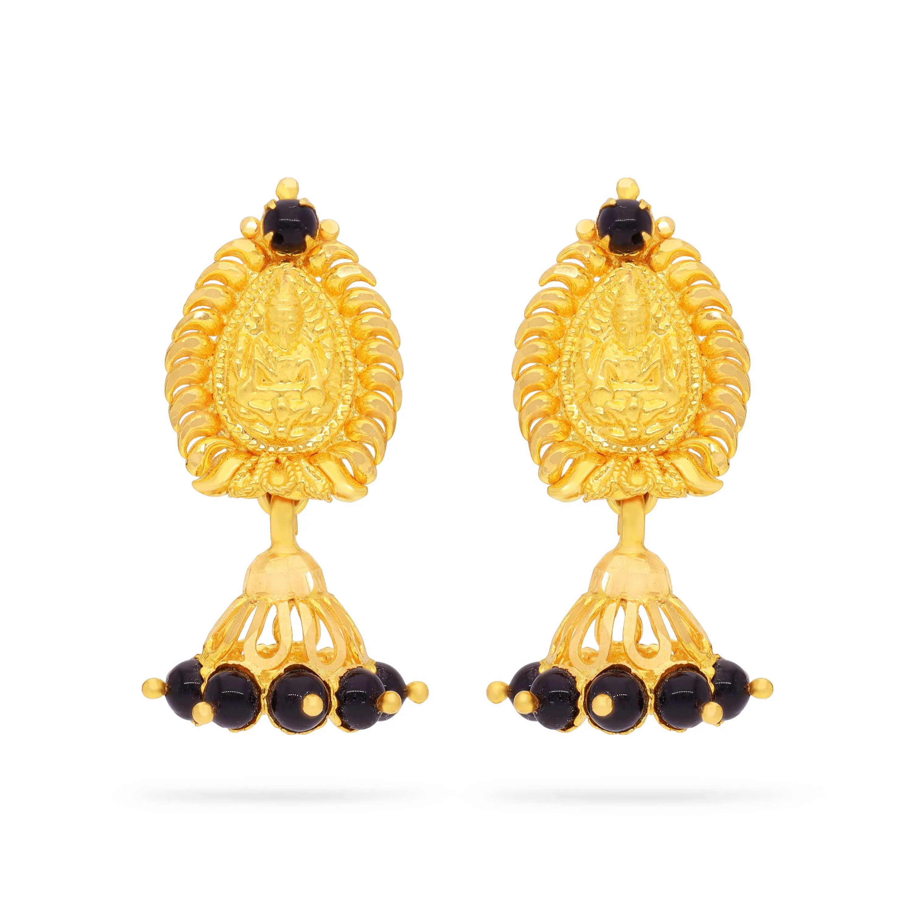 Classic Finely Detailed And Studded 22KT Gold Drops For Women
