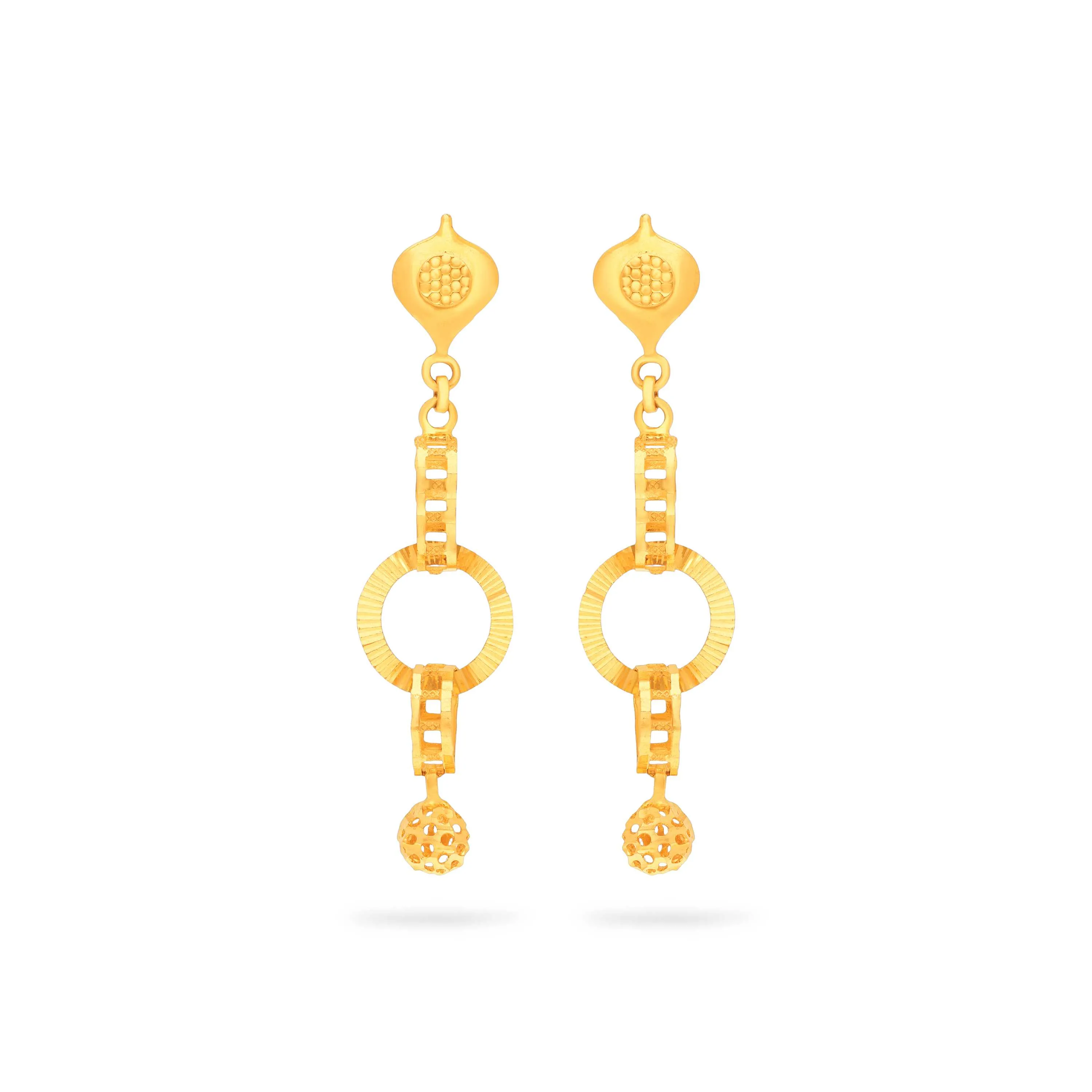 One Of Its Kind Rajkot Pattern 22KT Gold Drops For Women