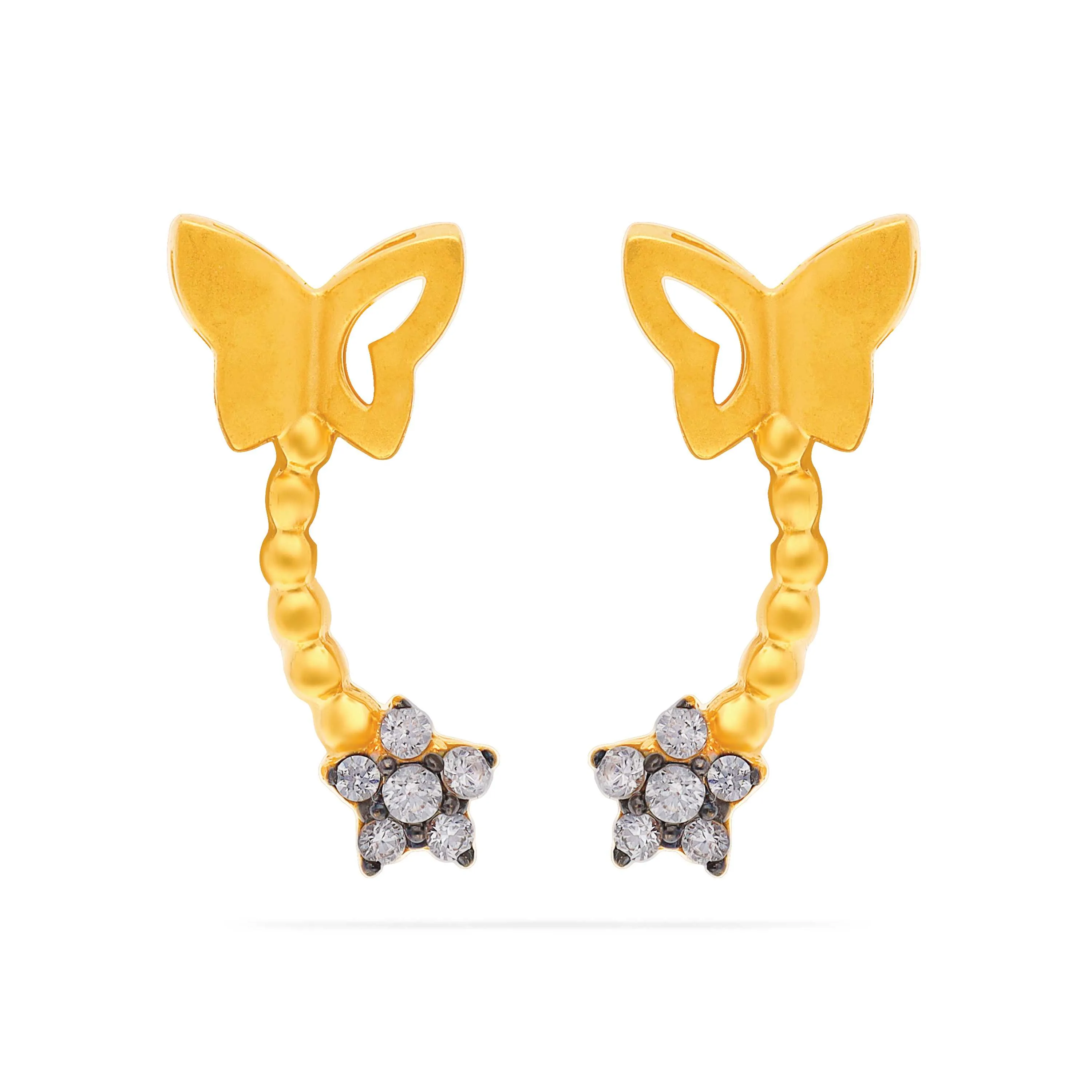 Premium Matte Finished And Studded Butterfly 22KT Gold Studs For Women